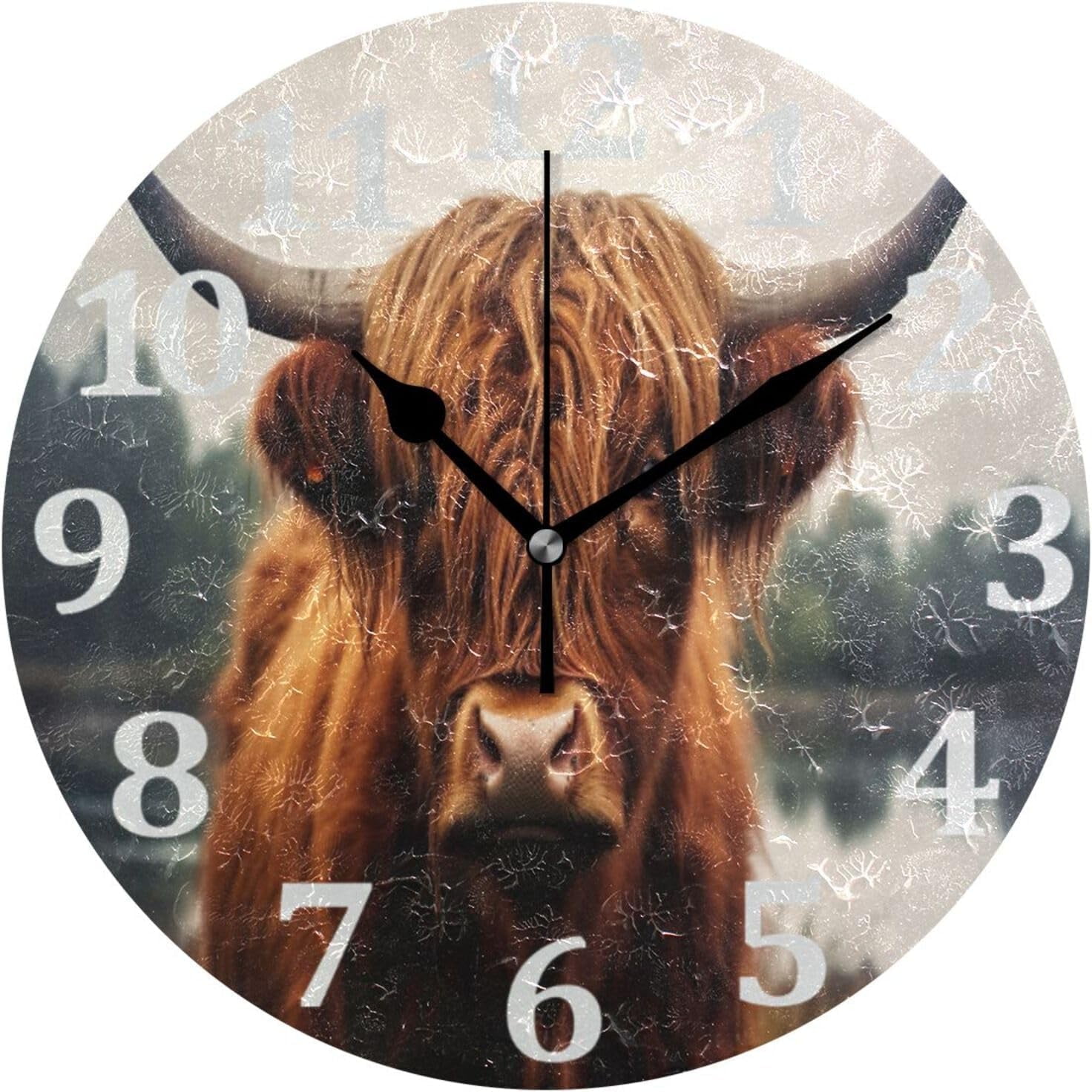 Highland Cow Wall Clock Round Vintage Silent Non Ticking Battery ...