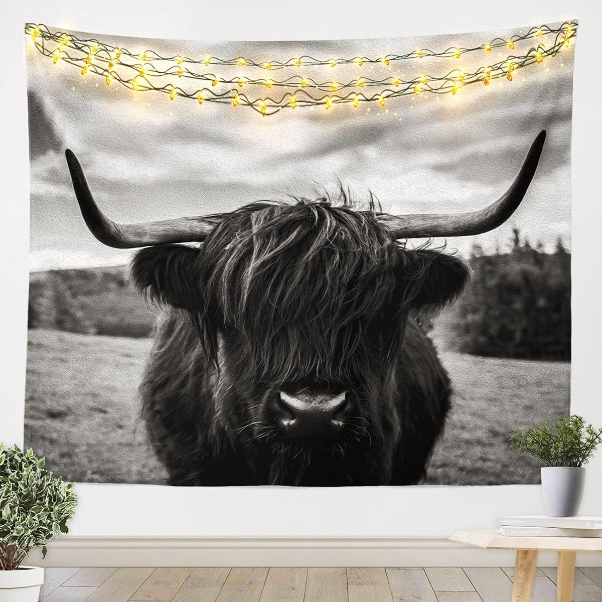 Highland Cow Wall Hangings Art Black and White Cattle Tapestry for Kids ...