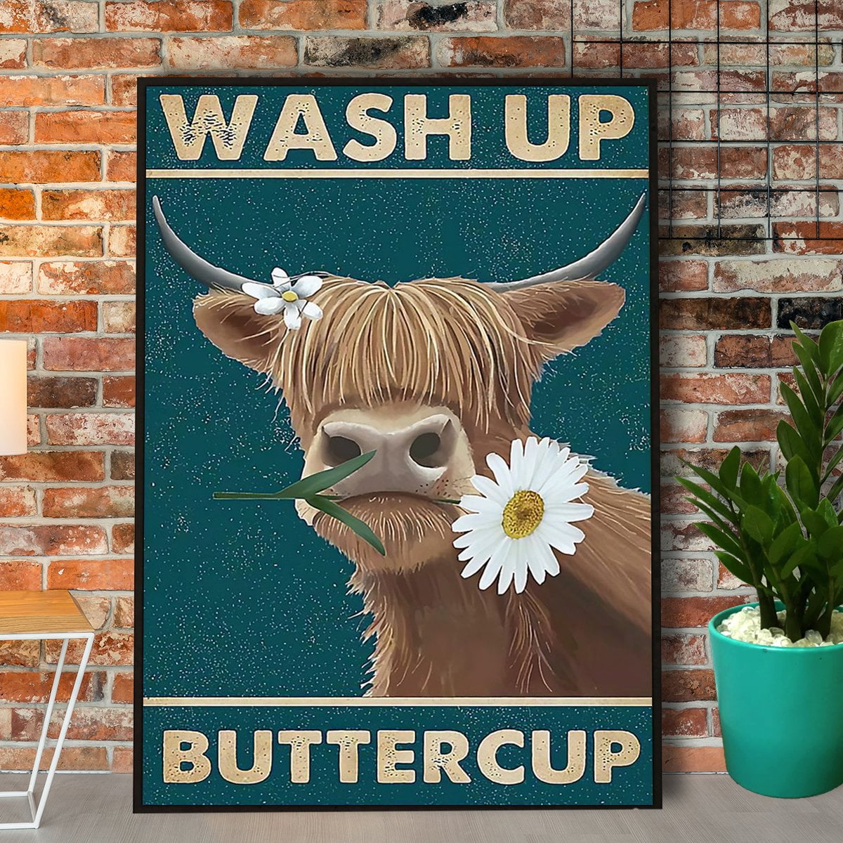 Highland Cow Wash Up Buttercup Retro Green Paper Poster No Frame Matte ...