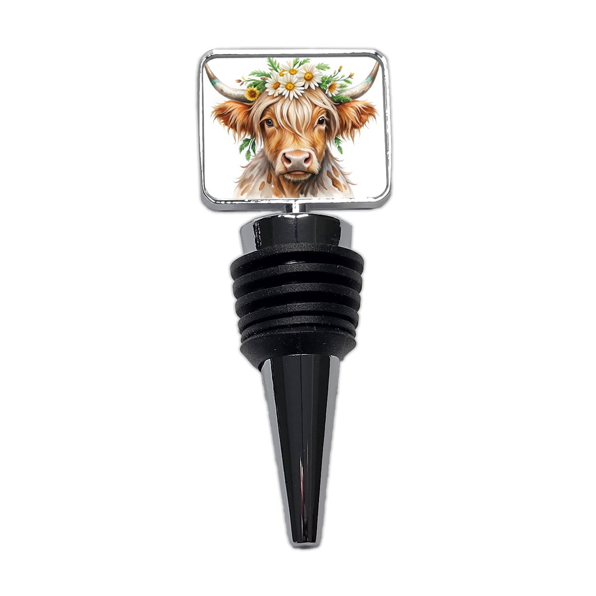 Highland Cow Watercolor Design With Daisies Wine Bottle Stopper Cap ...