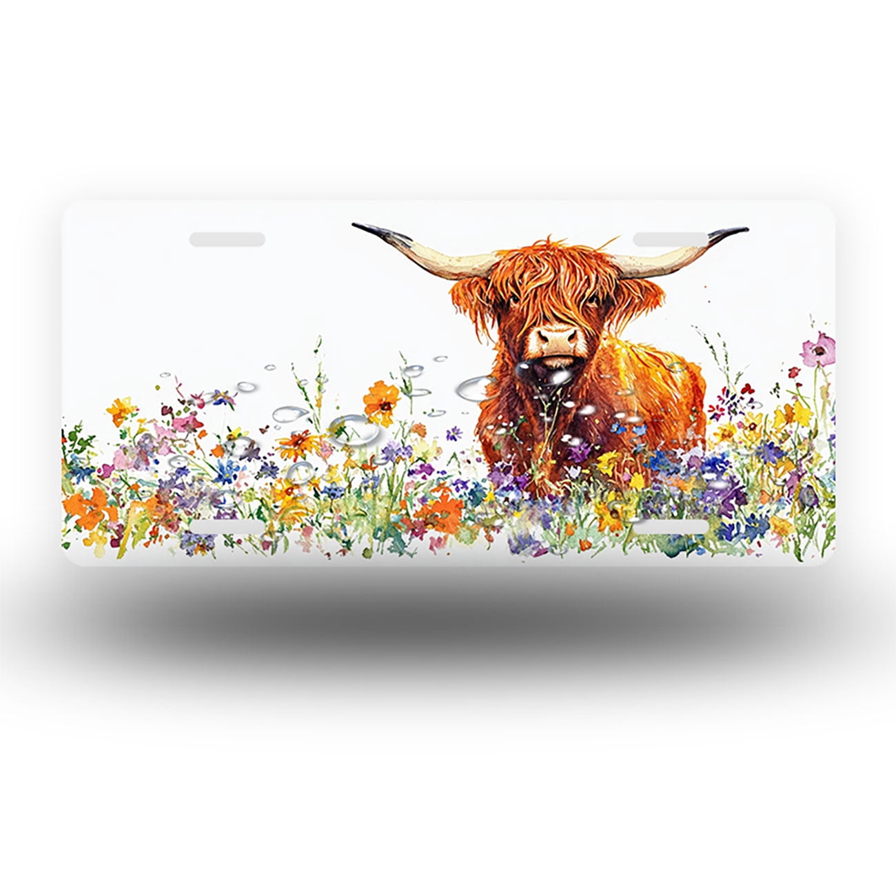 Highland Cow in Watercolor Flowers Front License Plate,Metal License ...