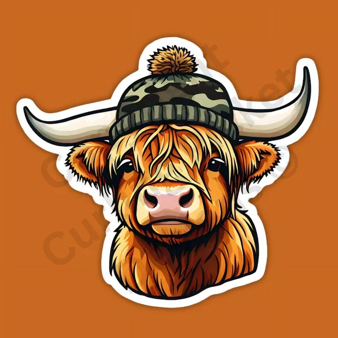 Highland Cow Wearing Camouflage Wool Hate Farm Animal Sticker Phone ...