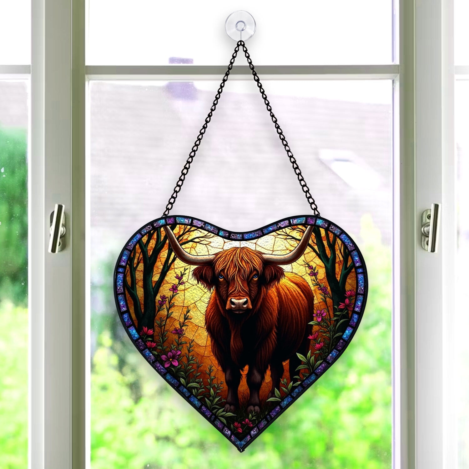 Highland Cow Window Hanging Stained Glass Hippie , Highland Cow ...