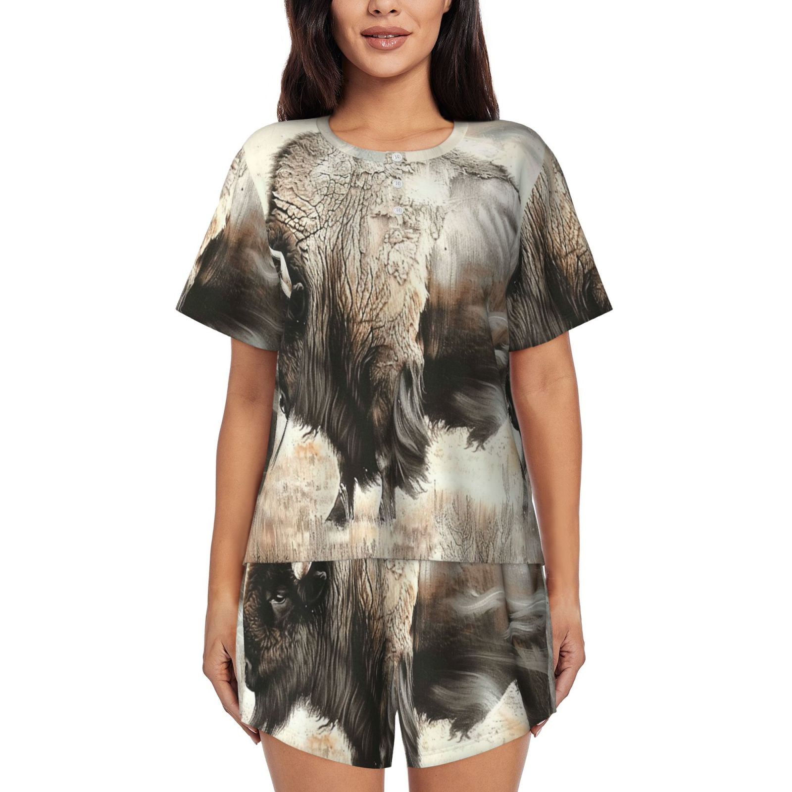 Highland Cow Womens Pajamas Short Set Soft Short Sleeve Sleepwear ...