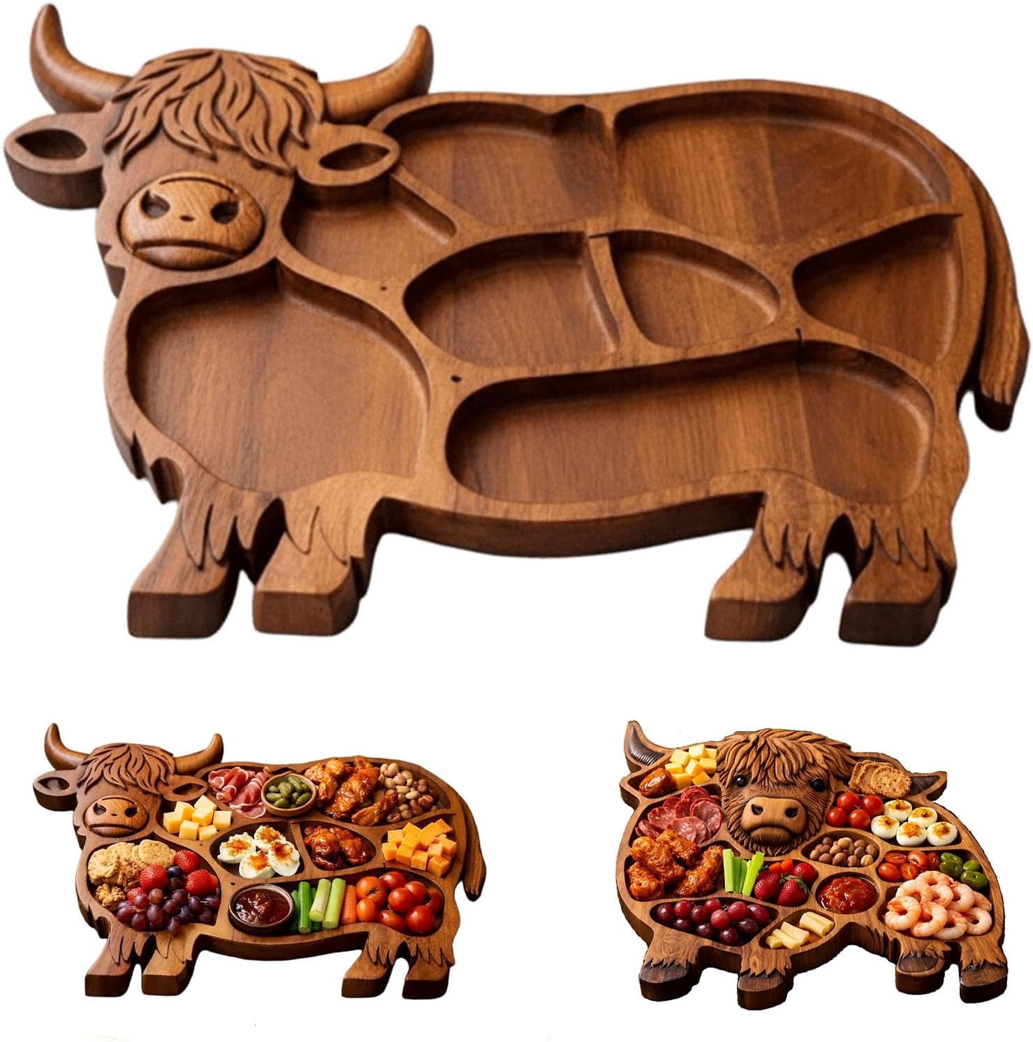Highland Cow Wooden Charcuterie Board,13 * 11 in Cute Cow Shaped Food ...