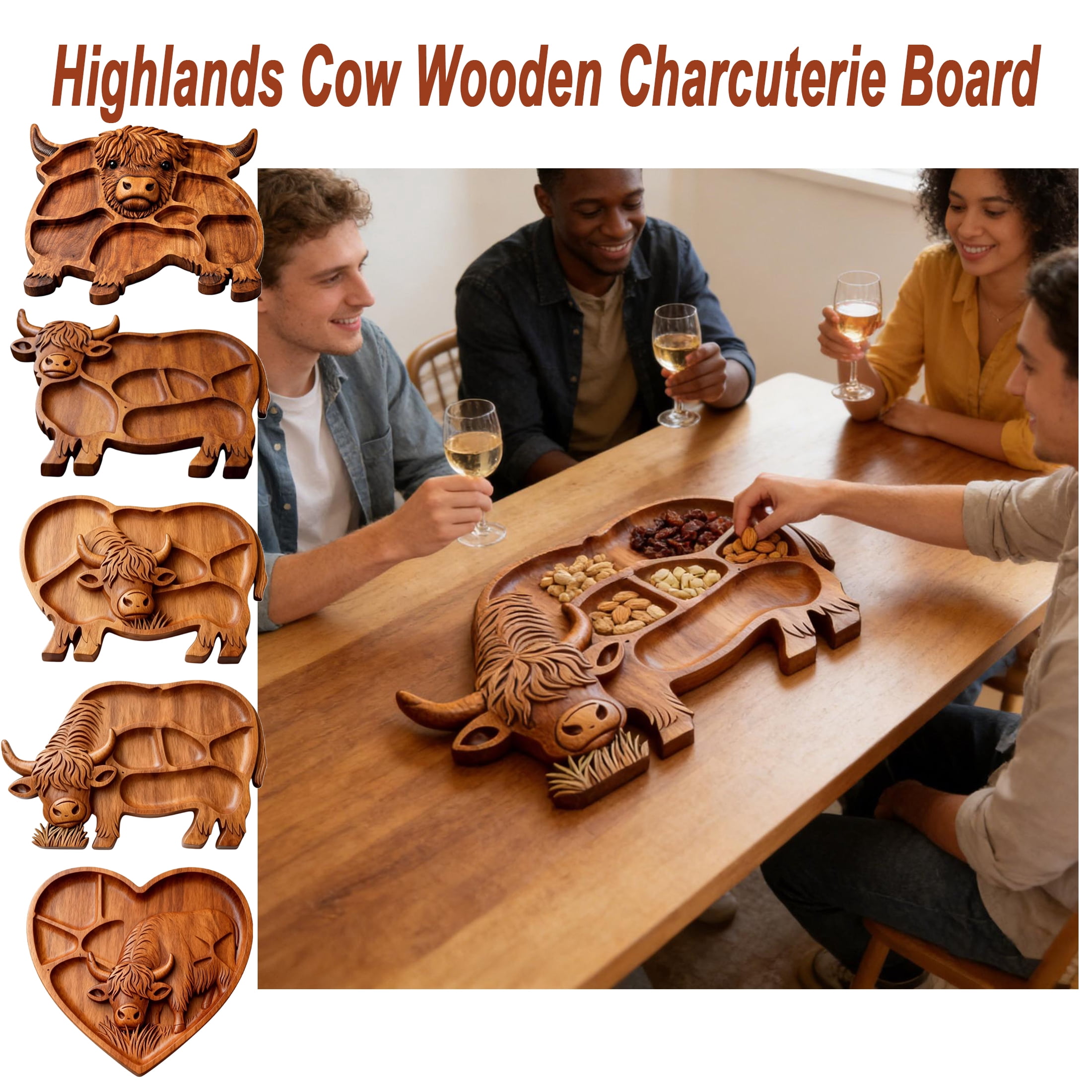 Highland Cow Wooden Charcuterie Board, Adorable Cow Shaped Serving Tray ...