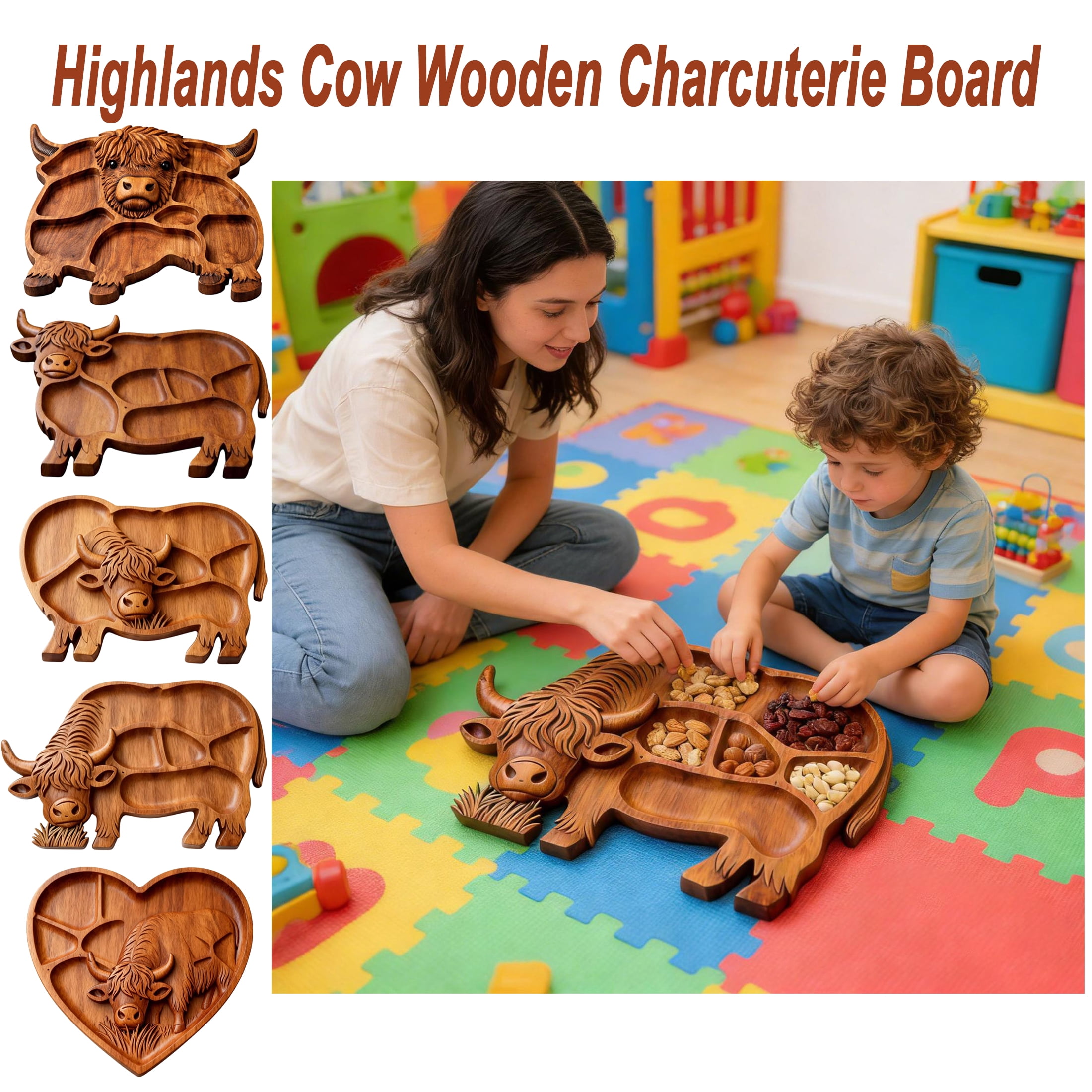 Highland Cow Wooden Charcuterie Board, Cute Cow Shaped Cheese Platter ...