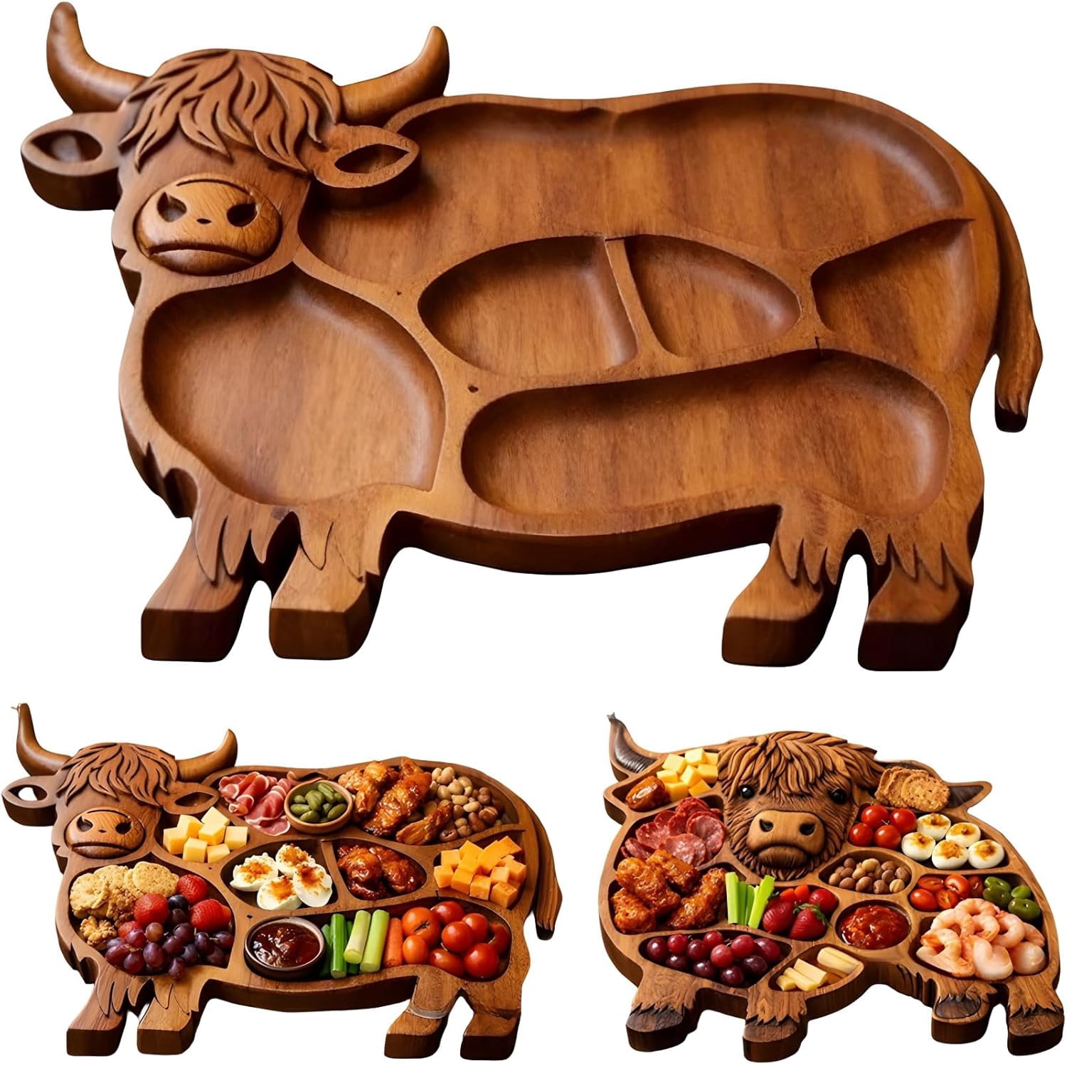 Highland Cow Wooden Charcuterie Board Cute Cow Shaped Food Platter Made ...