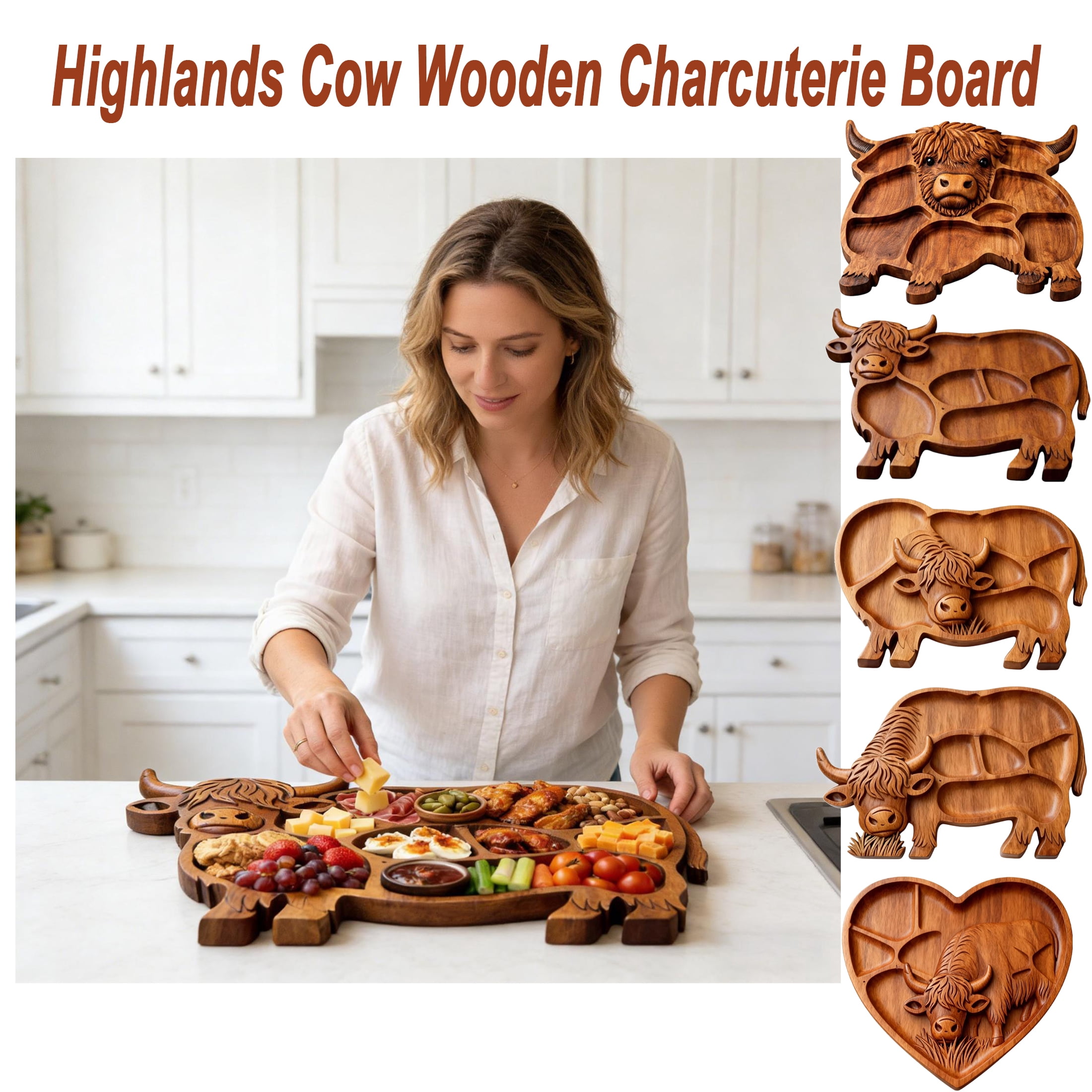 Highland Cow Wooden Charcuterie Board, Cute Cow Shaped Serving Tray and ...