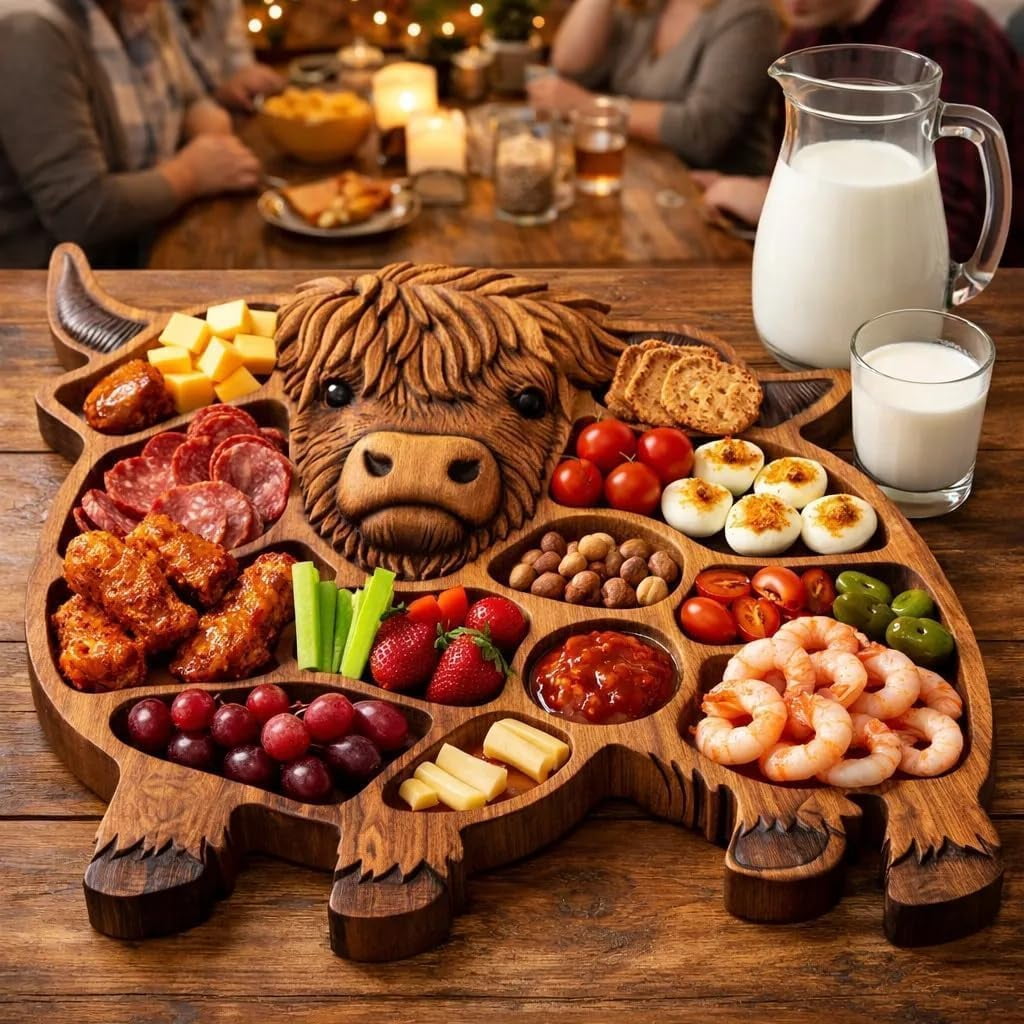 Highland Cow Wooden Charcuterie Board, Rustic Farmhouse Cow Shaped ...
