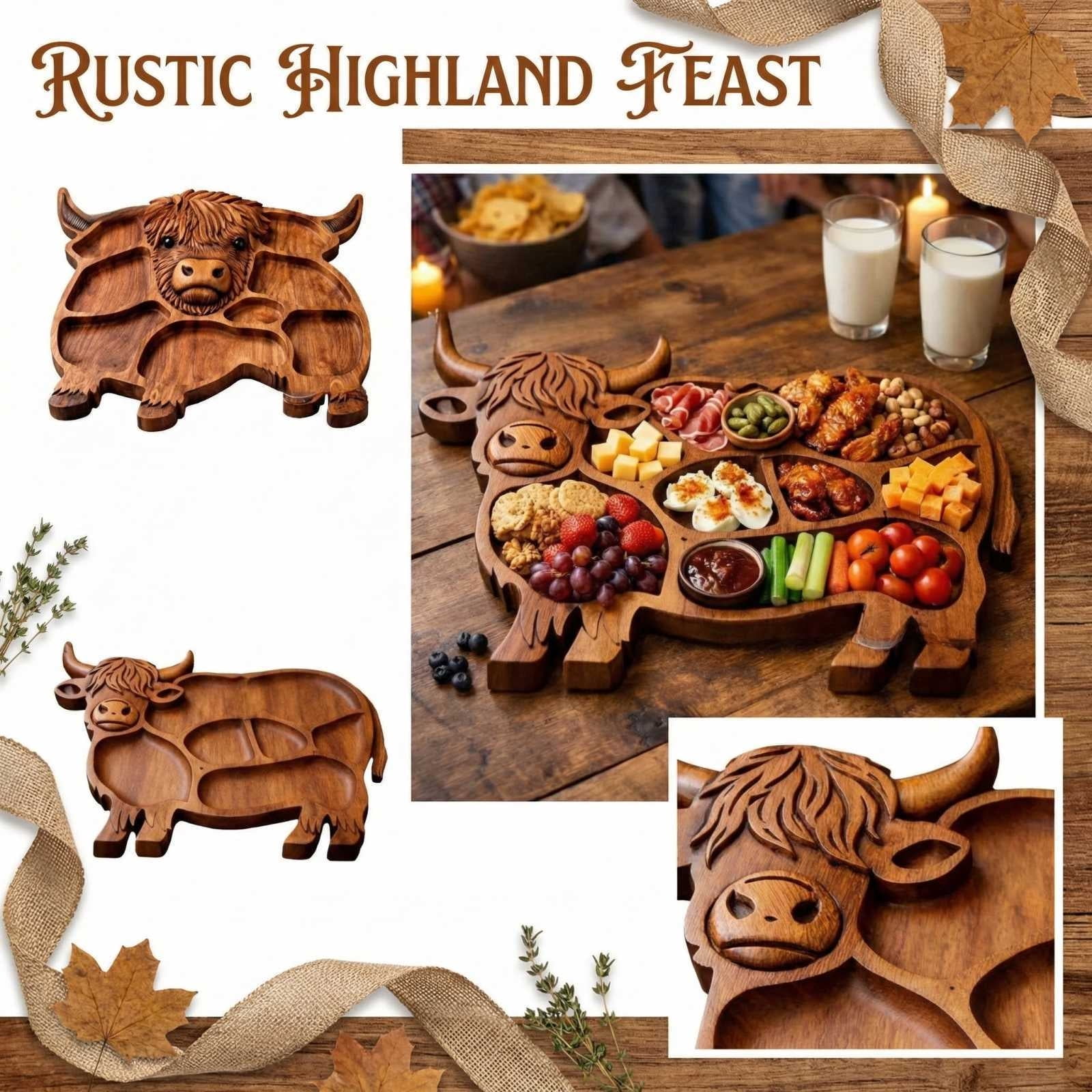 Highland Cow Wooden Charcuterie Snack Board,Rustic Farmhouse Serving ...