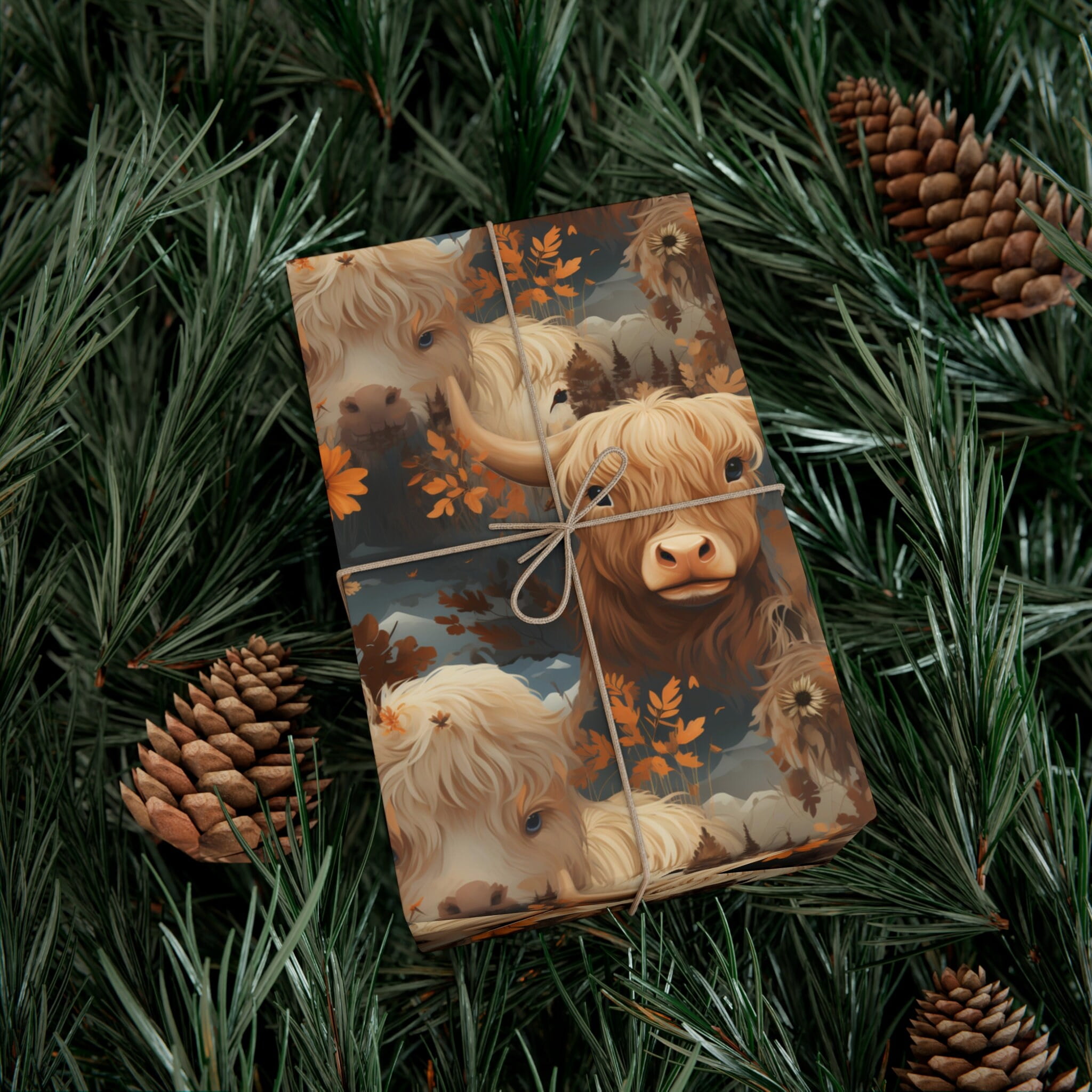 Highland Cow Wrapping Paper Christmas Present Illustrated Xmas Gift ...
