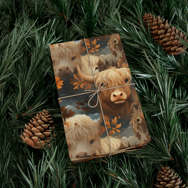 Highland Cow Wrapping Paper Christmas Present Illustrated Xmas Gift ...