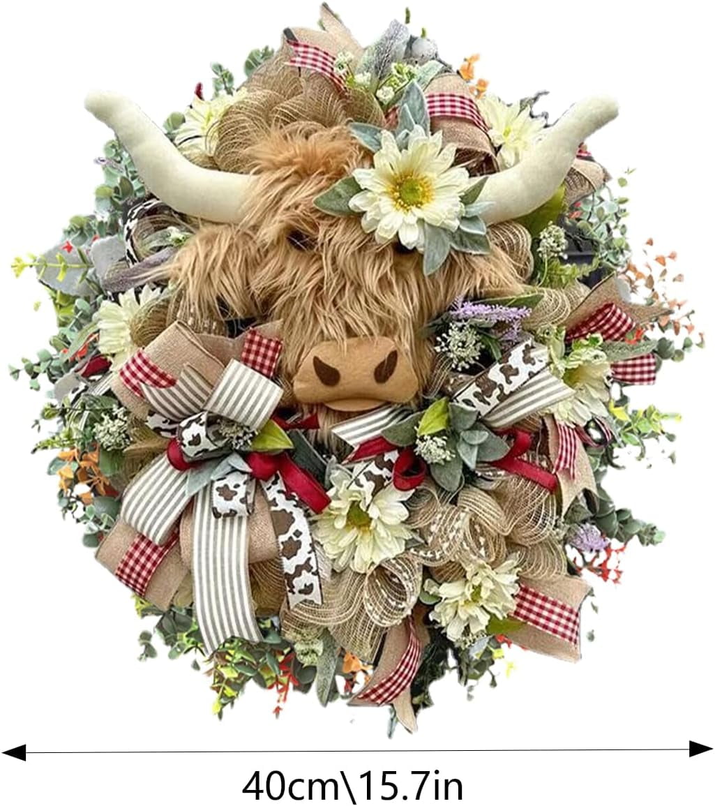 Highland Cow Wreath, Wreath Wall Decor Attachment Front Door Porch ...