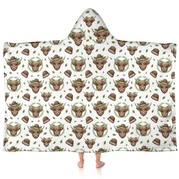 Highland Cow and Leaf Print Hooded Bath Towel Wrap for Teens Ages 3 To ...