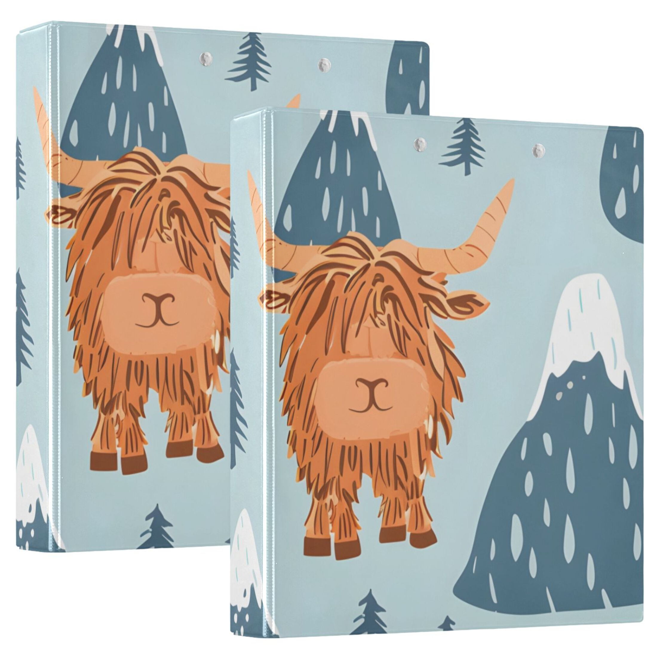 Highland Cow and Mountains 3 Ring Binders 1.5 inch Hardcover File ...