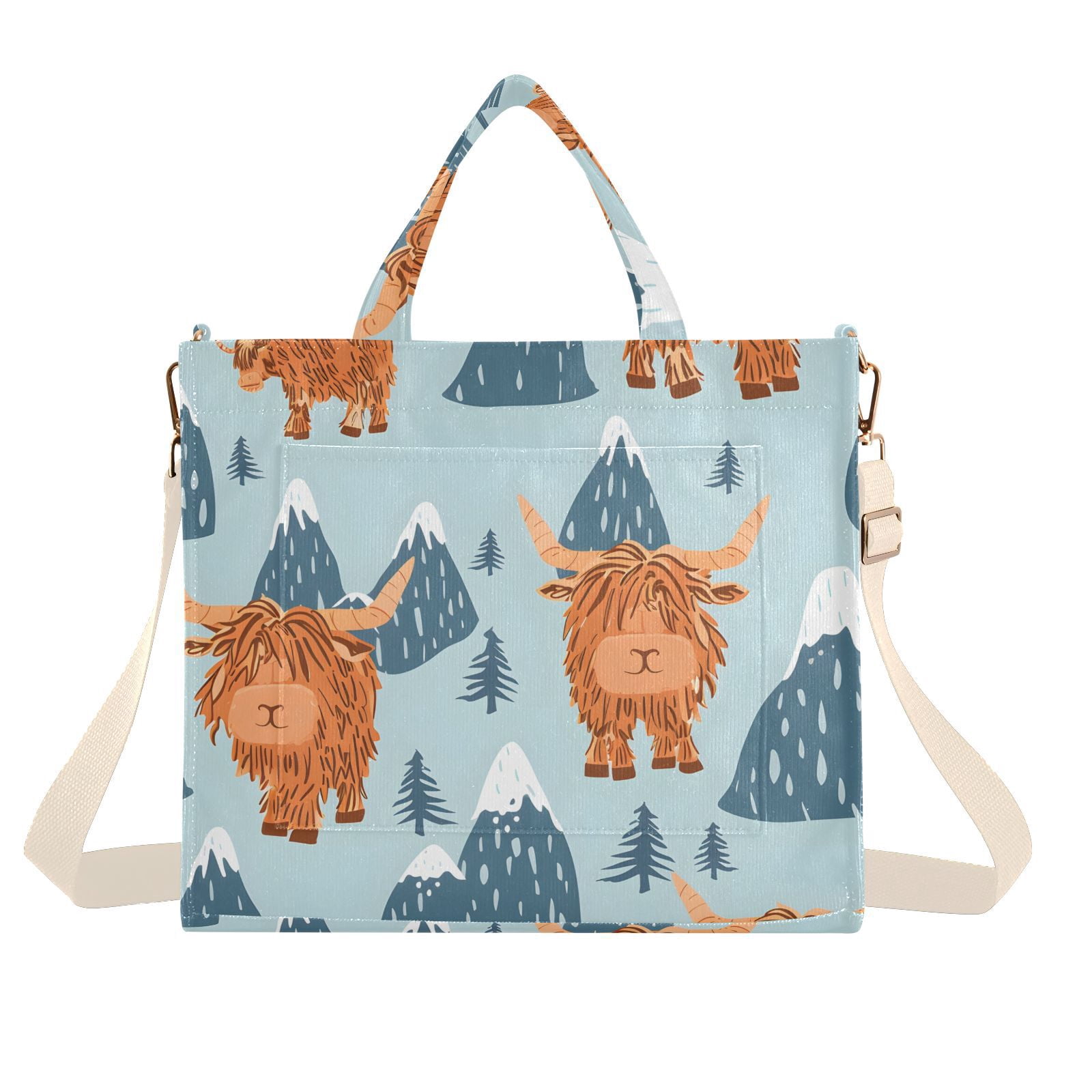 Highland Cow and Mountains Corduroy Tote Bag Handbag Large Messenger ...