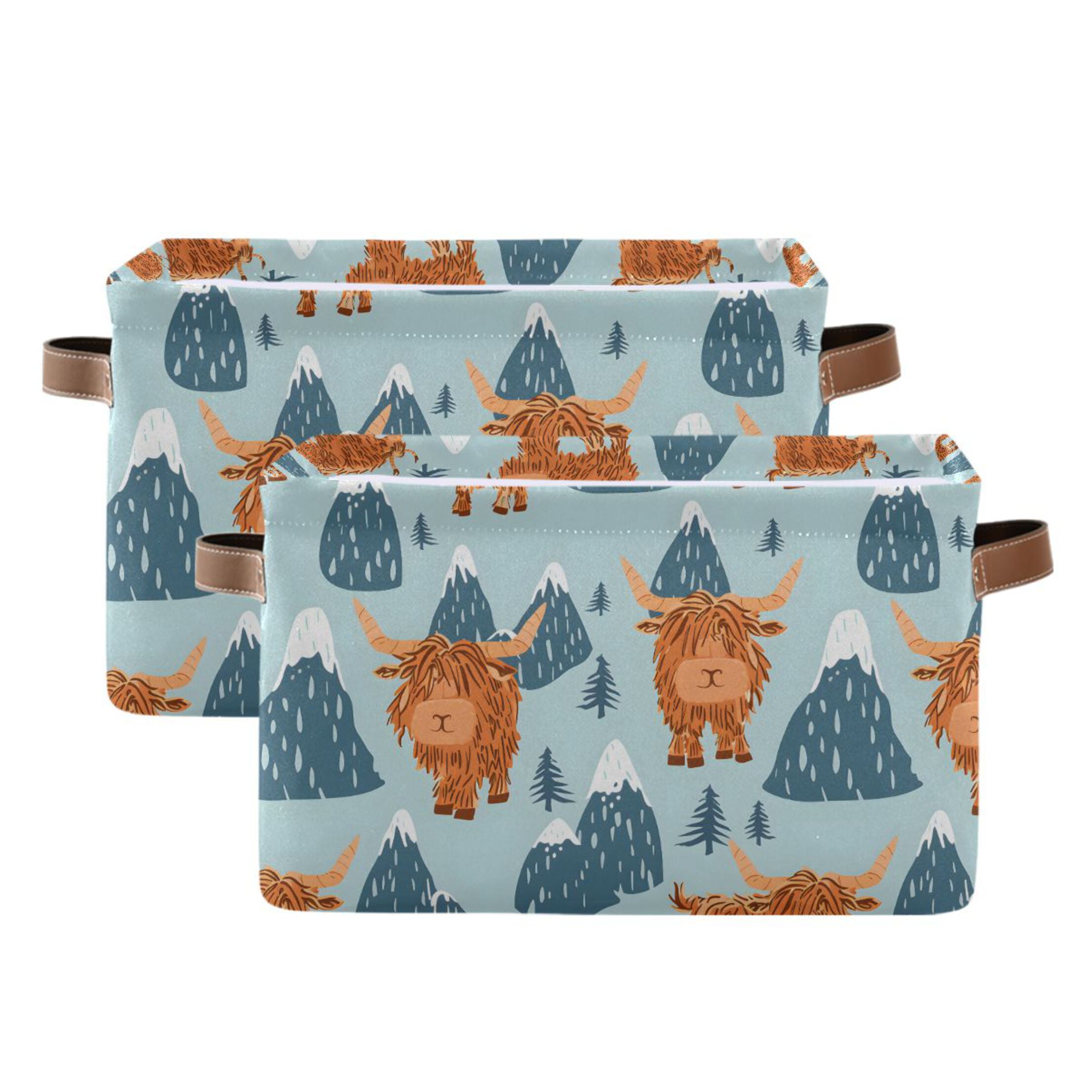 Highland Cow and Mountains Storage Bins with Handle Fabric Organizer ...