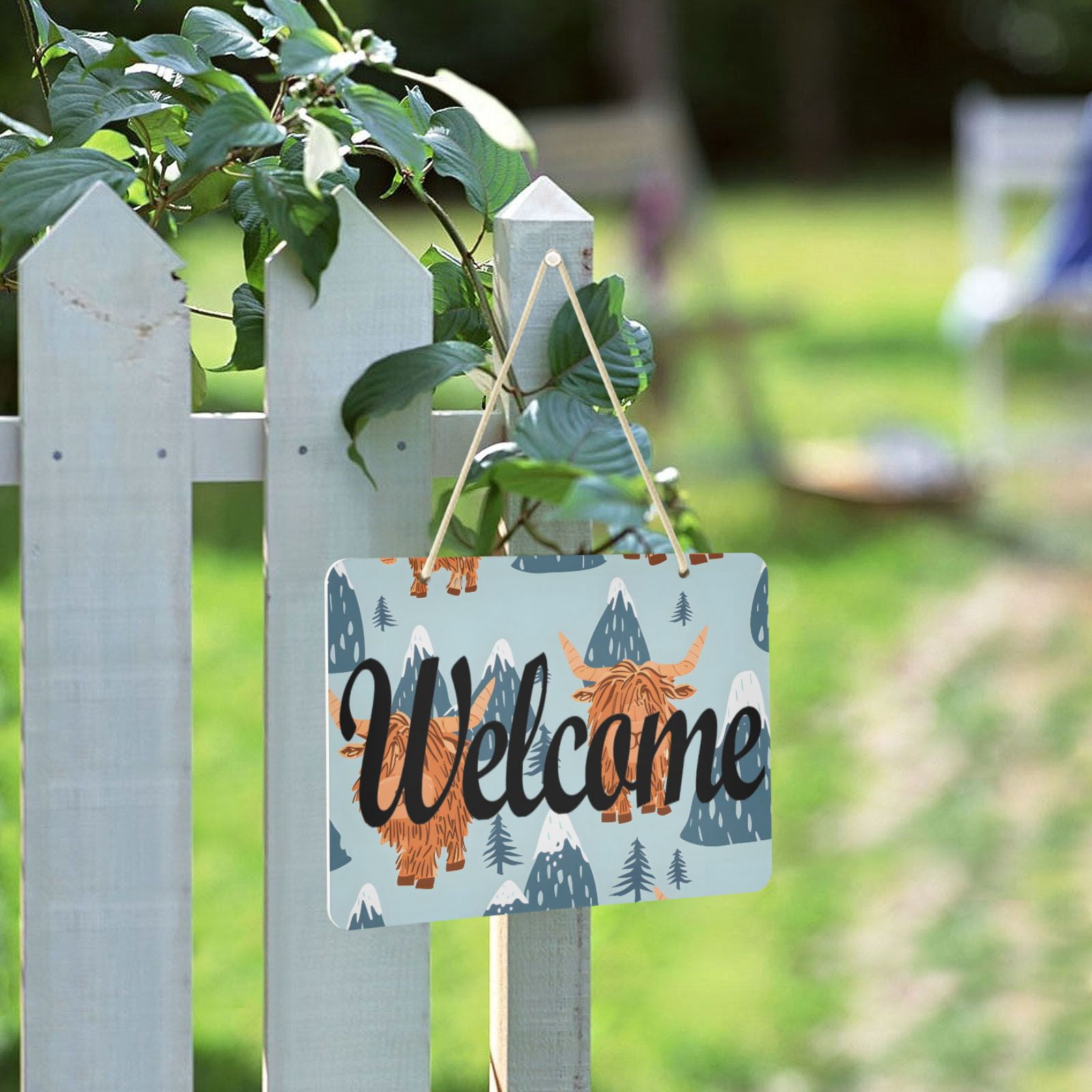 Highland Cow and Mountains Welcome Sign for Front Door Porch Wreath ...