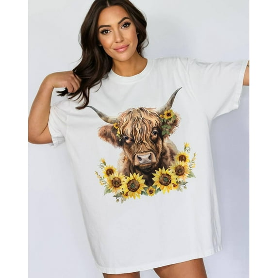Highland Cow and Sunflower Graphic Tee for Farm Life Lovers Rustic ...