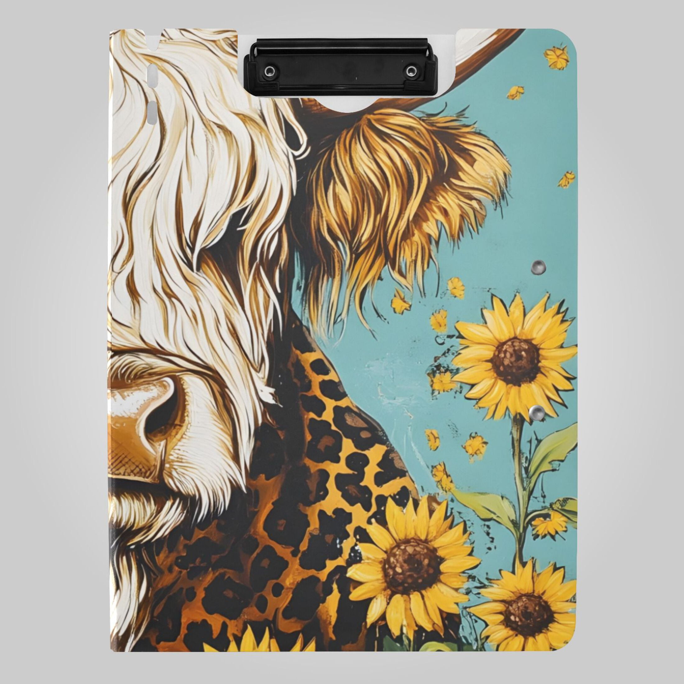 Highland Cow and Sunflowers Foldable Binder Folder Clipboard with Pen ...