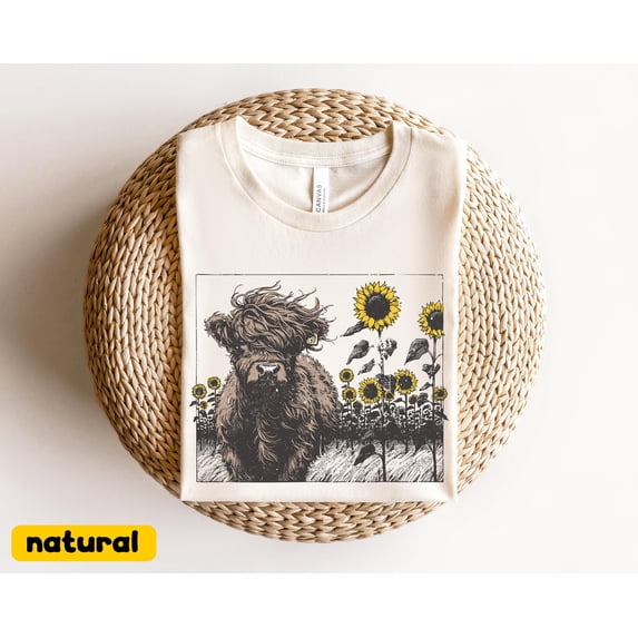 Highland Cow in Sunflowers T-Shirt, Cows Lover Tee, Retro Cowboy and ...