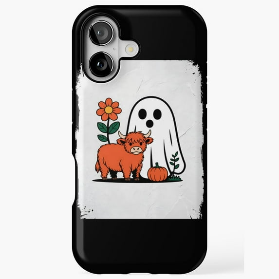 Highland Cow with Ghost Funny Creepy Halloween Animal Farmer Farm ...