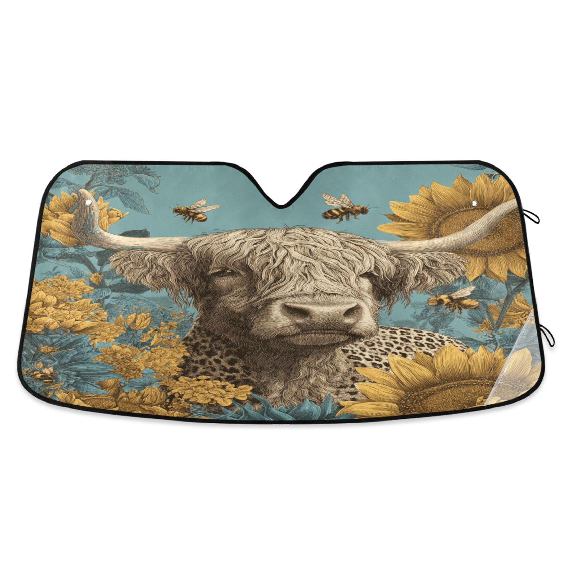 Highland Cow with Leopard Print Sunflowers Windshield Sun Shade ...