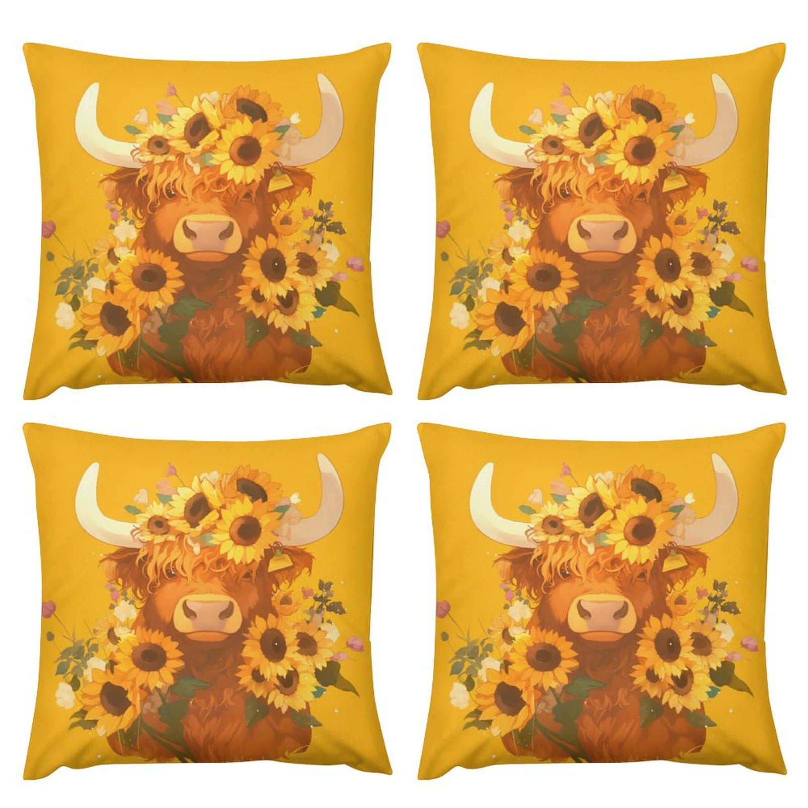 Highland Cow with Sunflowers 4 Pcs Cushion Covers Sofa Cushion Covers ...