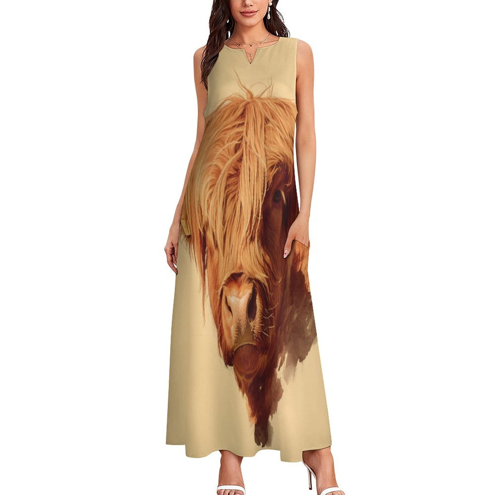 Highland Cow with Sunflowers Long Dress Female Clothing Prom Dress ...