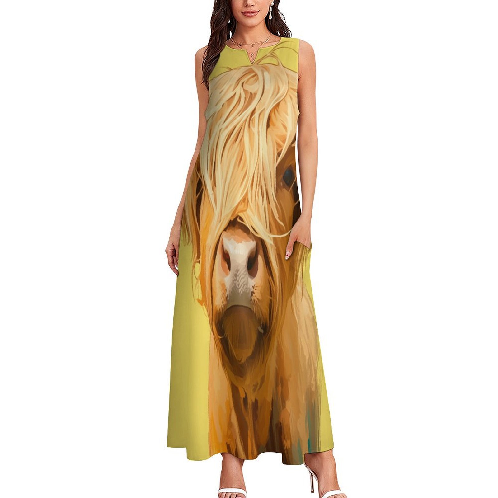 Highland Cow with Sunflowers Long Dress Luxury Woman Evening Dress Long ...