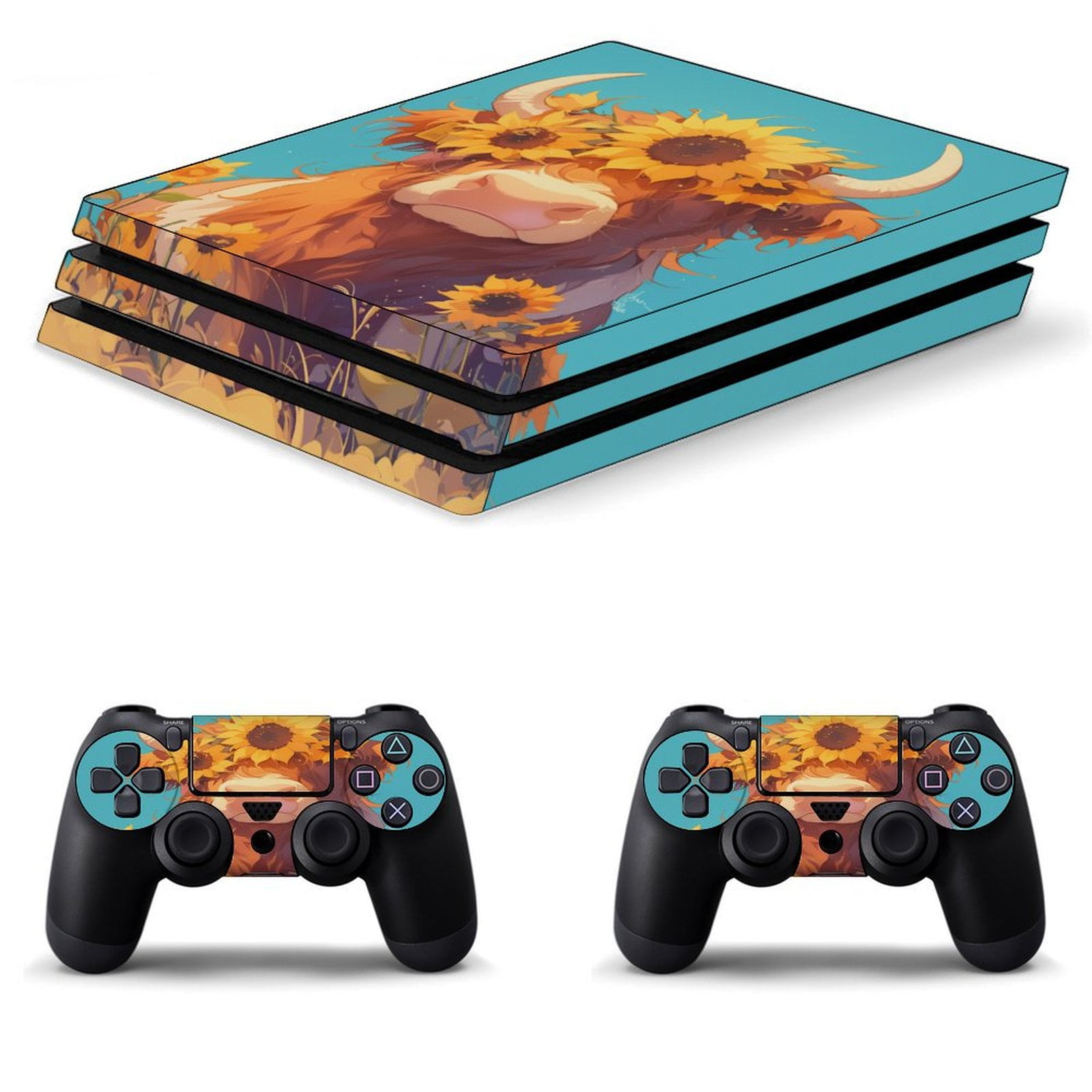 Highland Cow with Sunflowers PS4/PS4 Pro/PS4 Slim Skin Sticker For ...