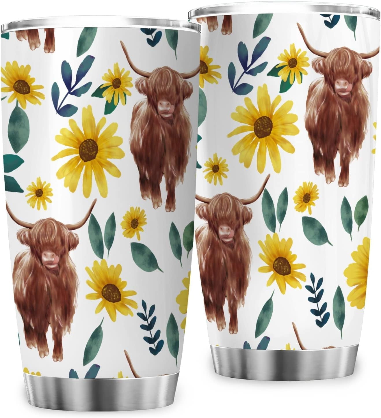 Highland Cows Boho Retro Floral 20oz Stainless Steel Tumbler with Lid ...