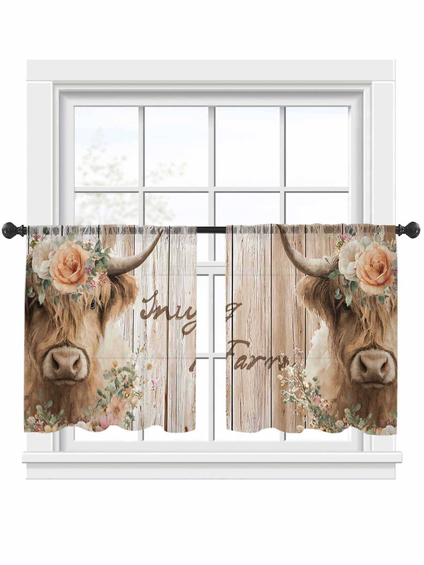 Highland Cows Sheer Curtains 2 Panels Set Abstract Animal Snoug Farm ...