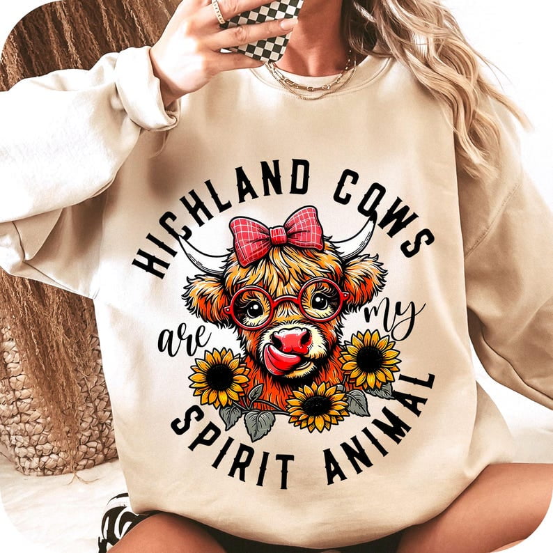 Highland Cows Spirit Animal Sweatshirt, Western Highland Cow Design ...