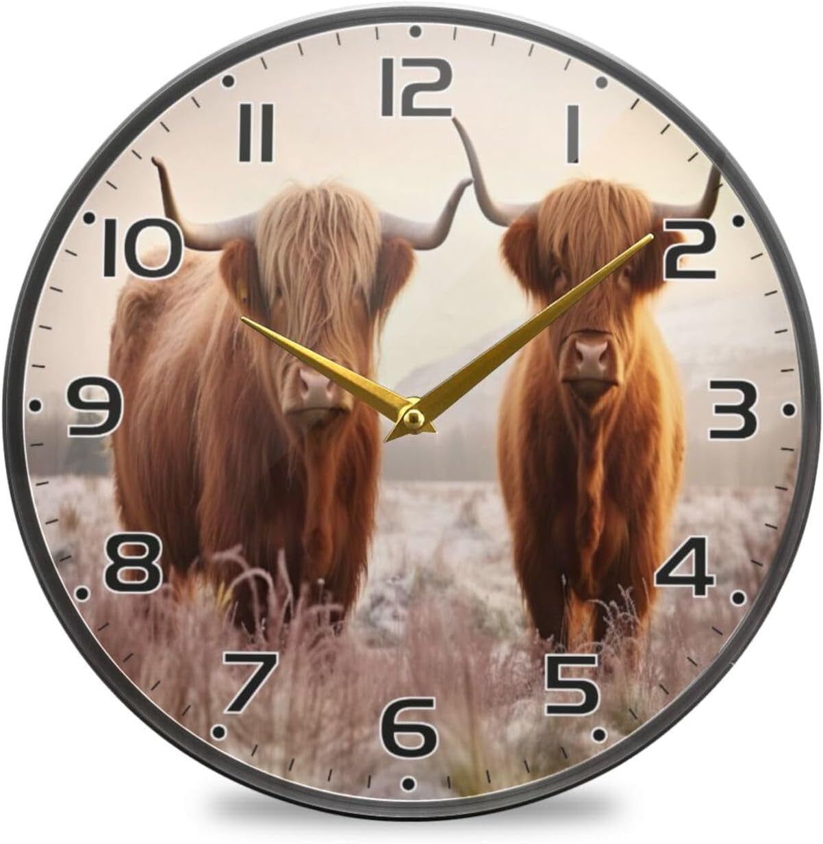 Highland Cows Wall Clock Round Silent Non Ticking Battery Operated ...