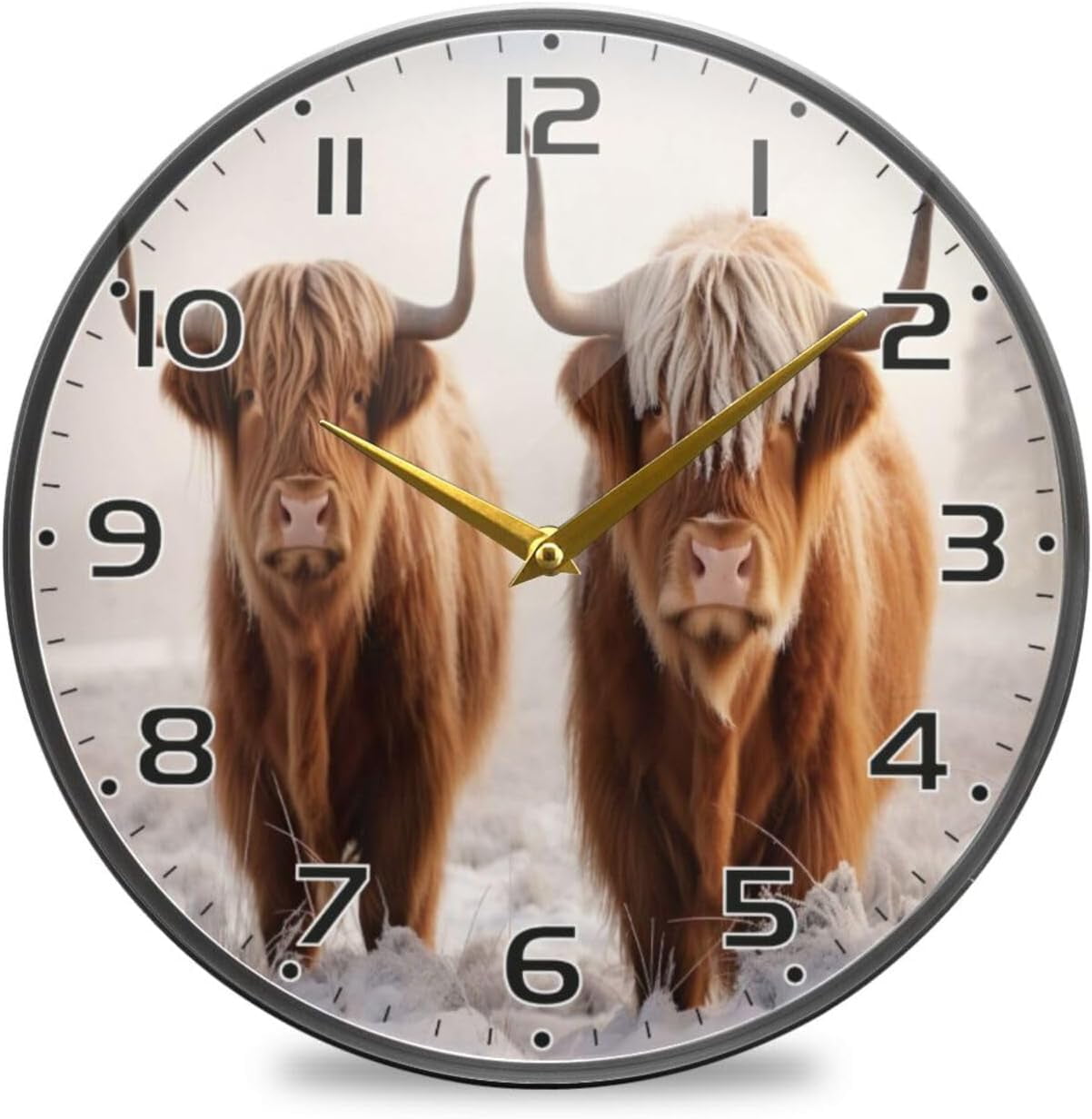 Highland Cows Wall Clock Round Silent Non Ticking Battery Operated ...