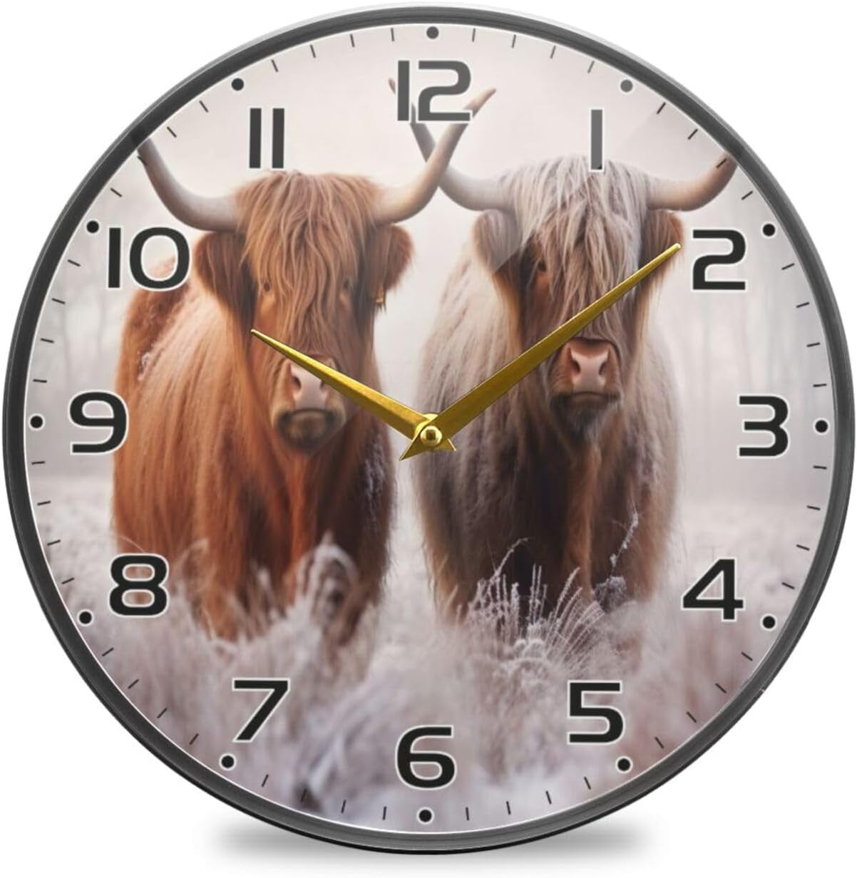 Highland Cows Wall Clock Round Silent Non Ticking Battery Operated ...