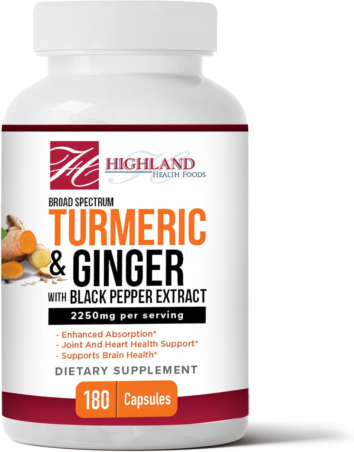Highland Health Foods Turmeric 2250mg with Ginger Root & Black Pepper ...