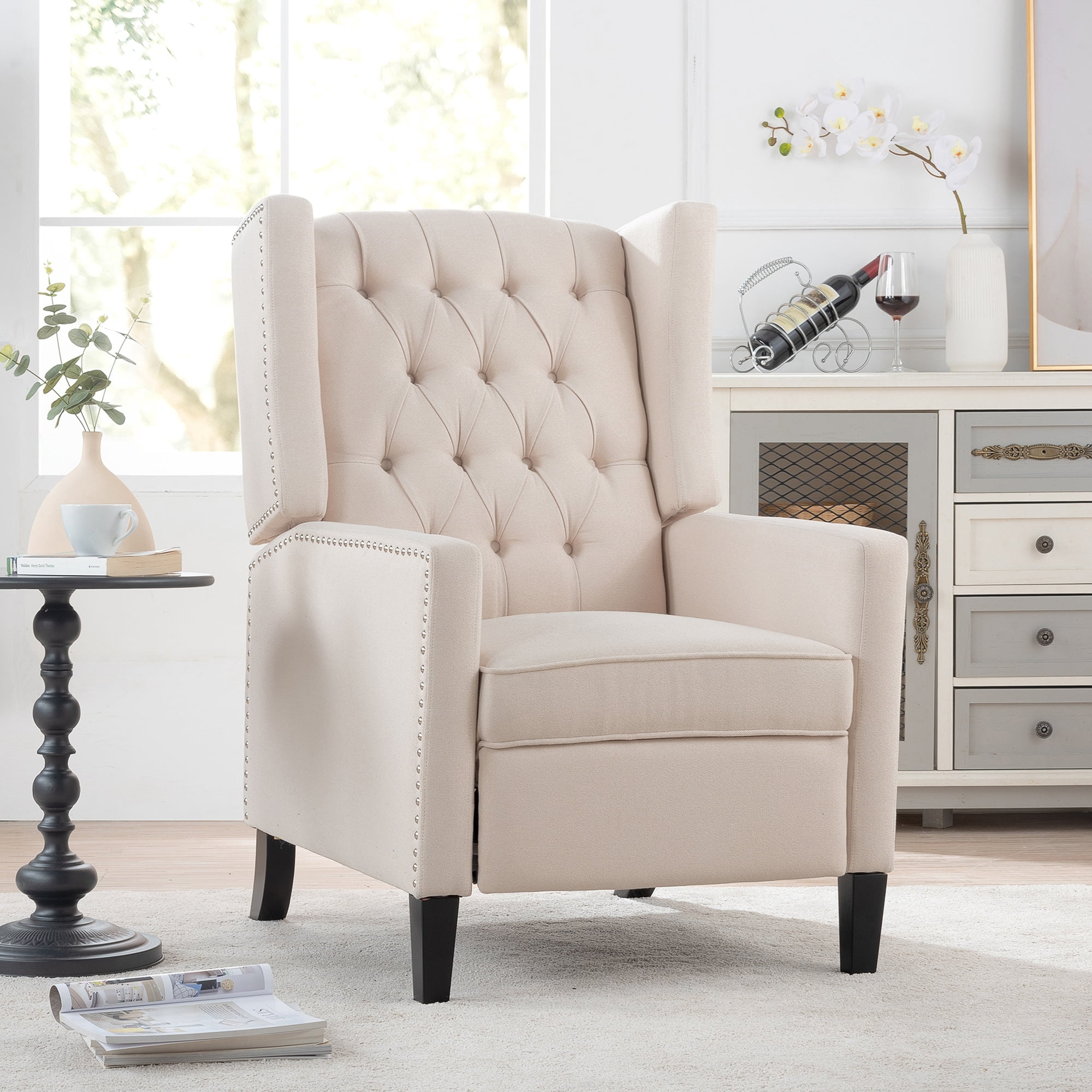 Highland Manual Wing Upholstered Accent Chair Armchair with Tufted Back ...