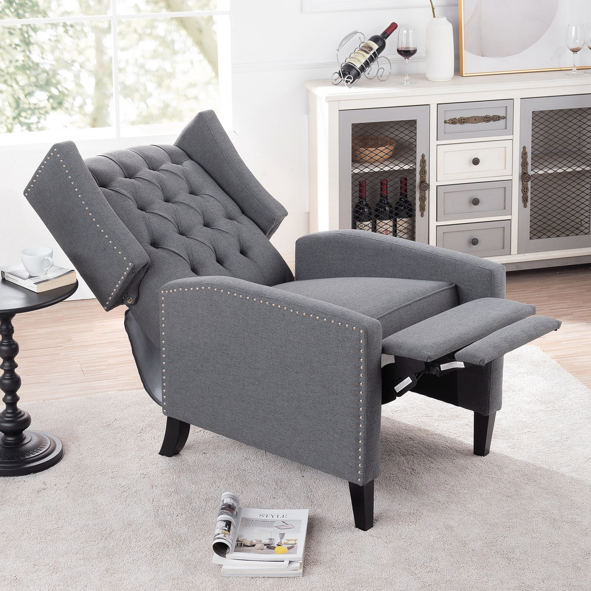 Highland Manual Wing Upholstered Accent Chair Armchair with Tufted Back ...