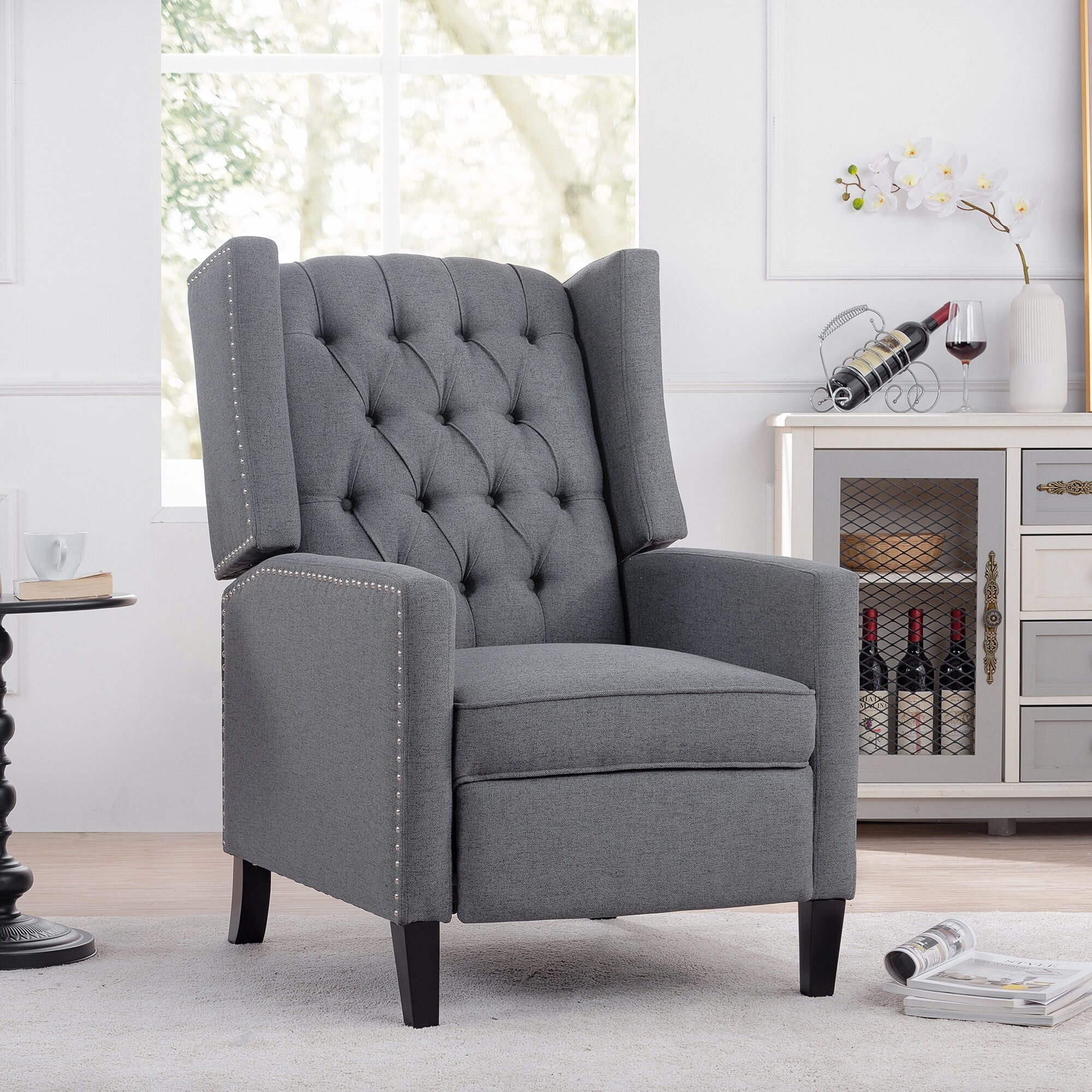 Highland Manual Wing Upholstered Accent Chair Armchair with Tufted Back ...