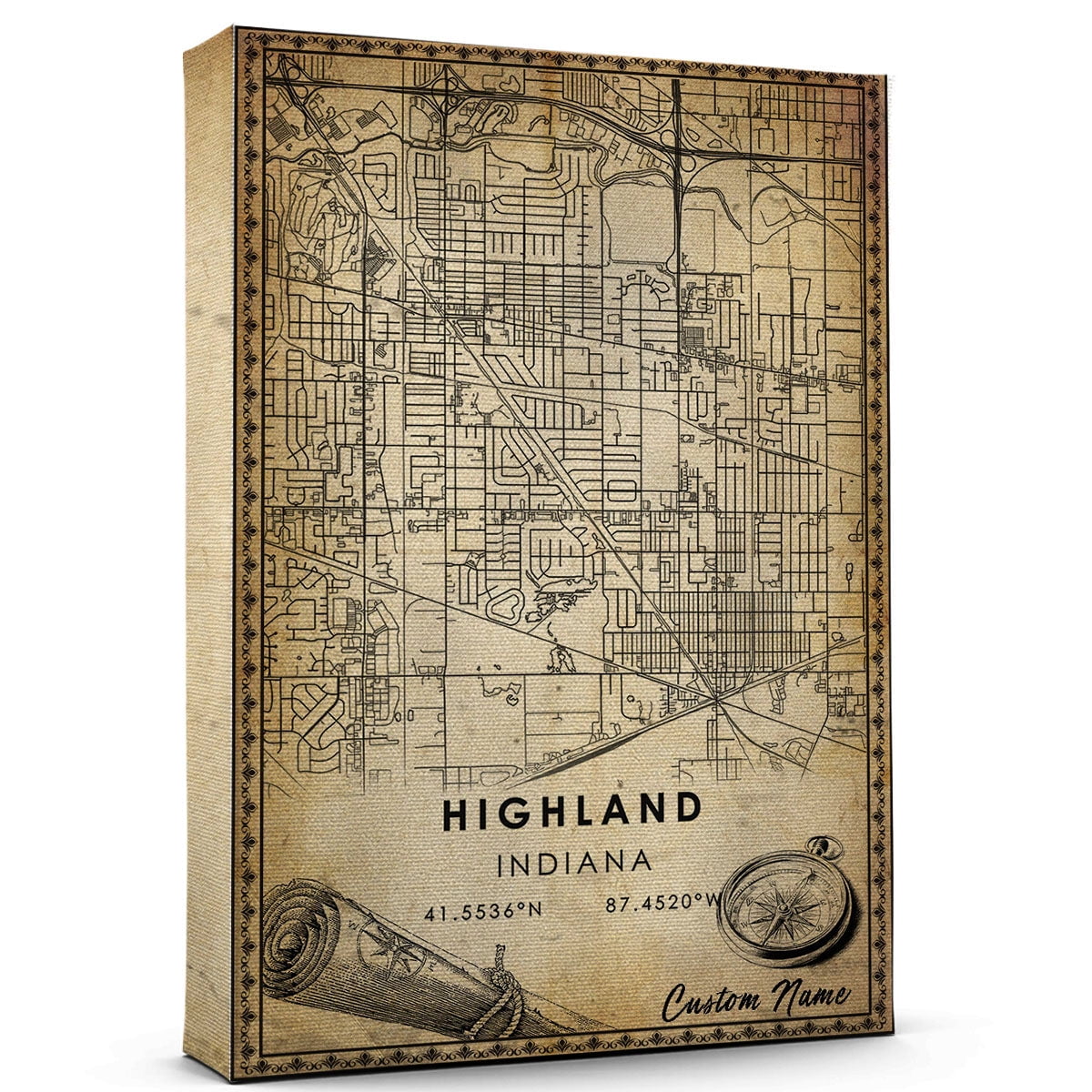 Highland Map Poster, Indiana Map Art Poster, Canvas, Highland Map City ...