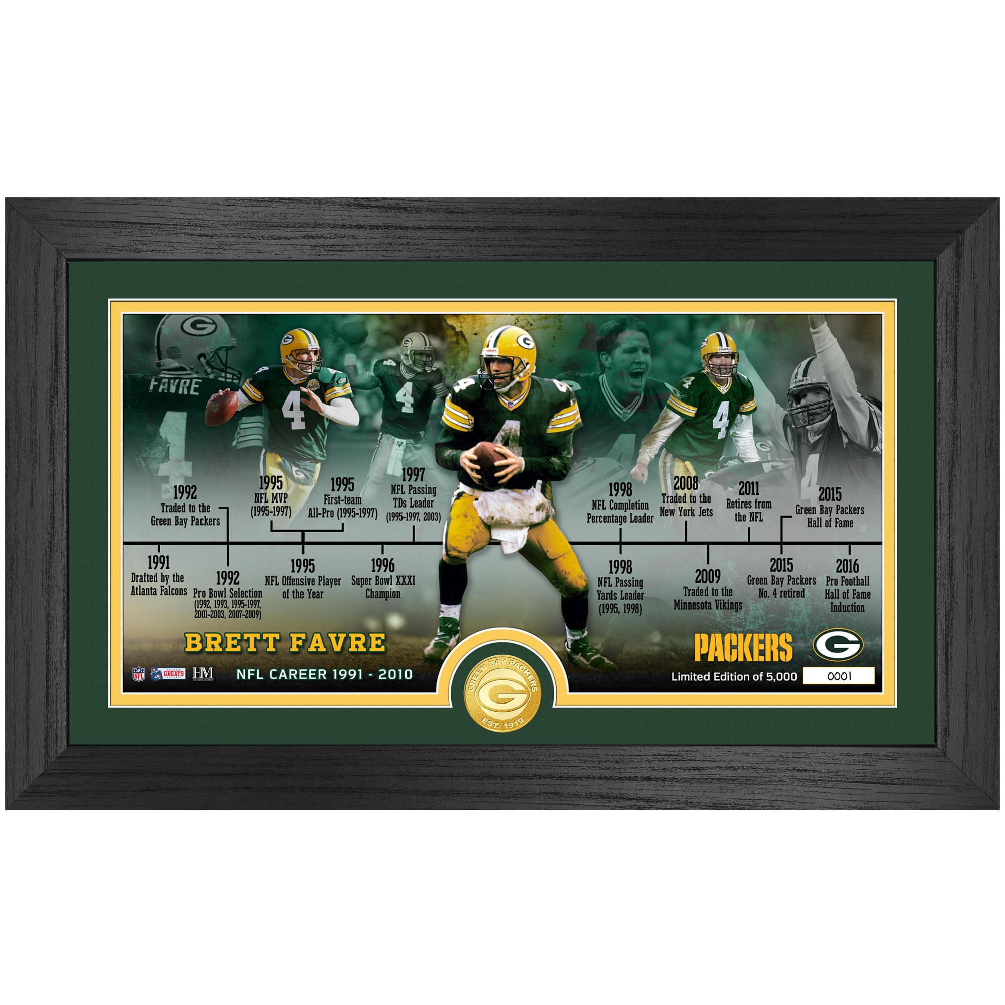 Highland Mint Brett Favre Green Bay Packers 12'' x 20'' Timeline Pano ...