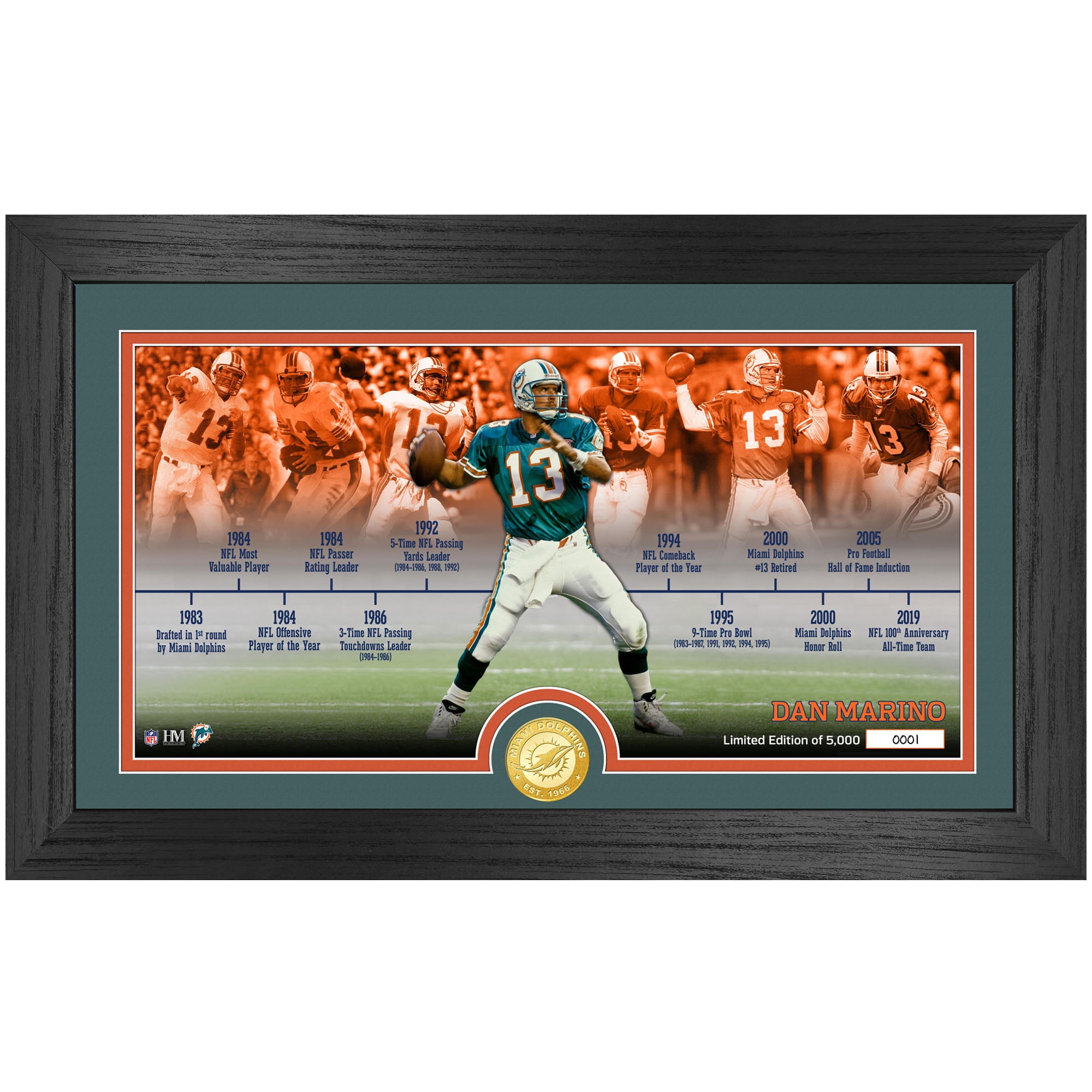 Highland Mint Dan Marino Miami Dolphins 12'' x 20'' Timeline Pano Photo ...