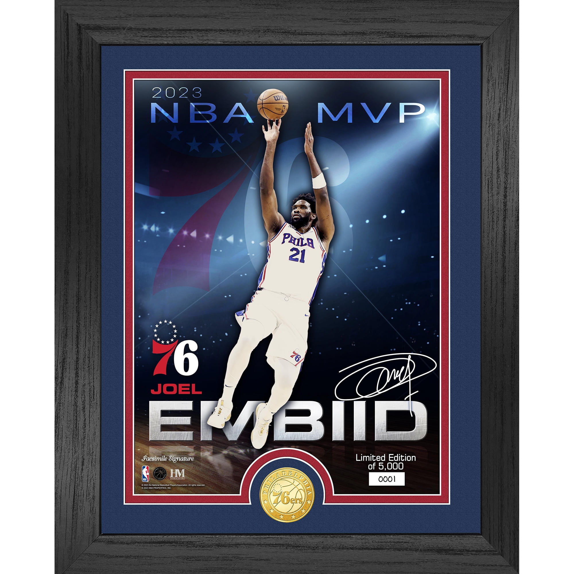 Highland Mint Joel Embiid Philadelphia 76ers 2023 NBA Playoffs MVP 13" x 16" Bronze Coin Photo ...