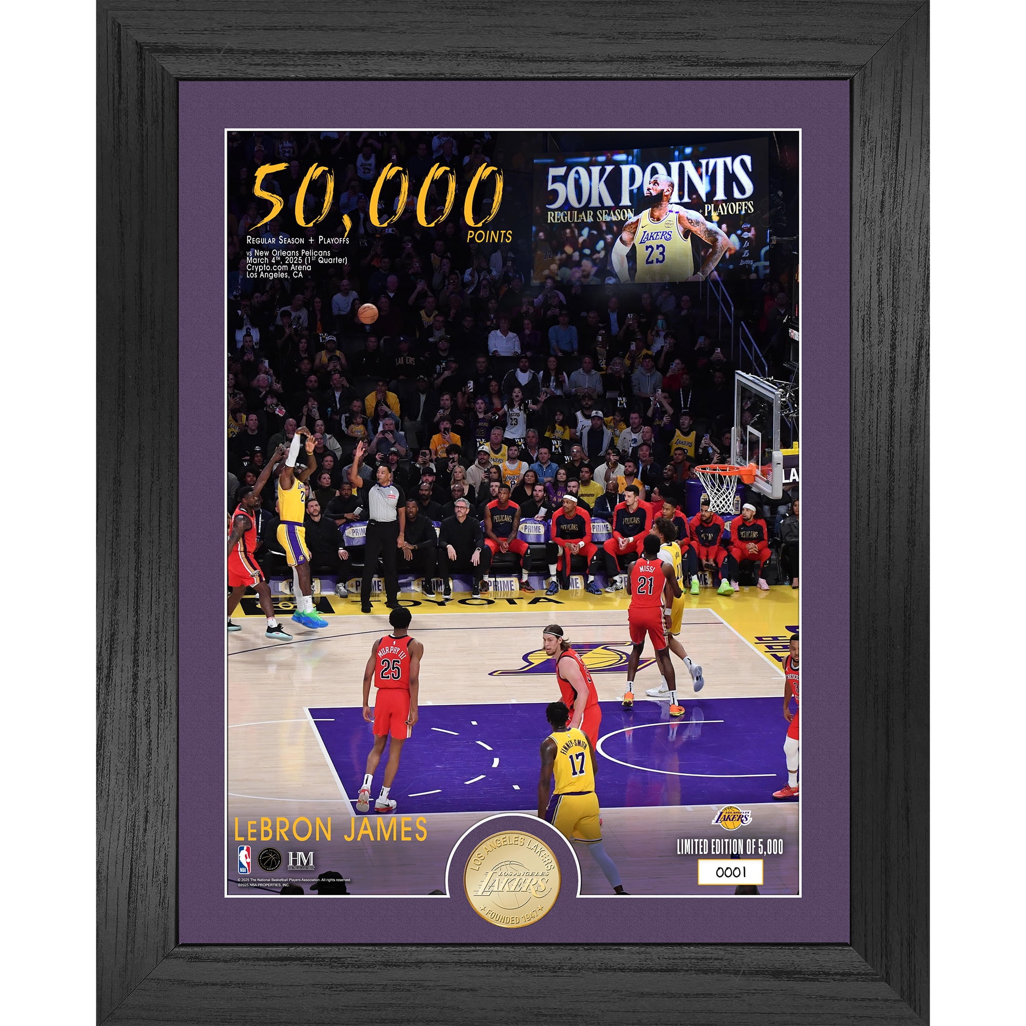 Highland Mint LeBron James Los Angeles Lakers 13'' x 16'' 50,000 Career ...