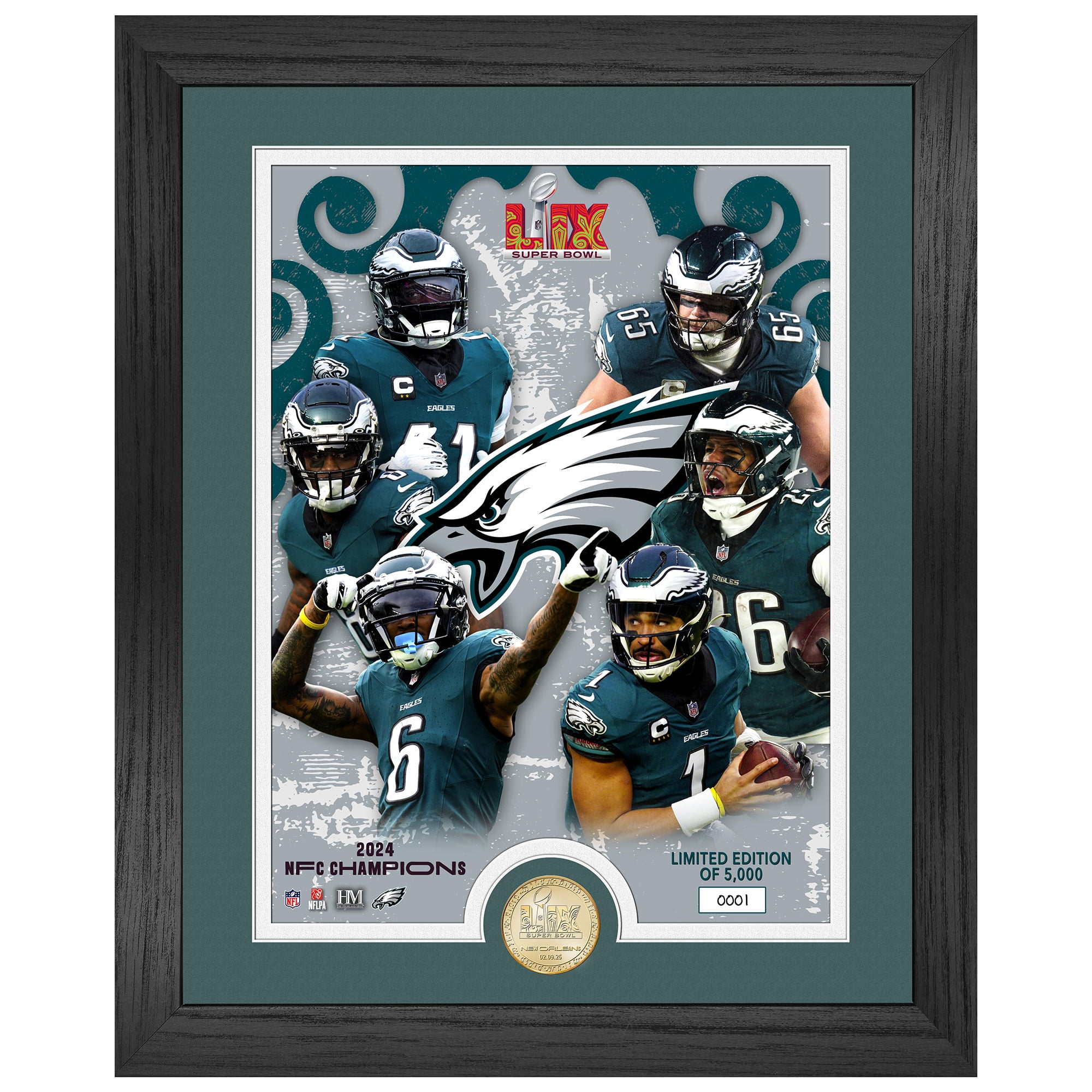 Highland Mint Philadelphia Eagles Super Bowl LIX 13" x 16" Bronze Coin ...