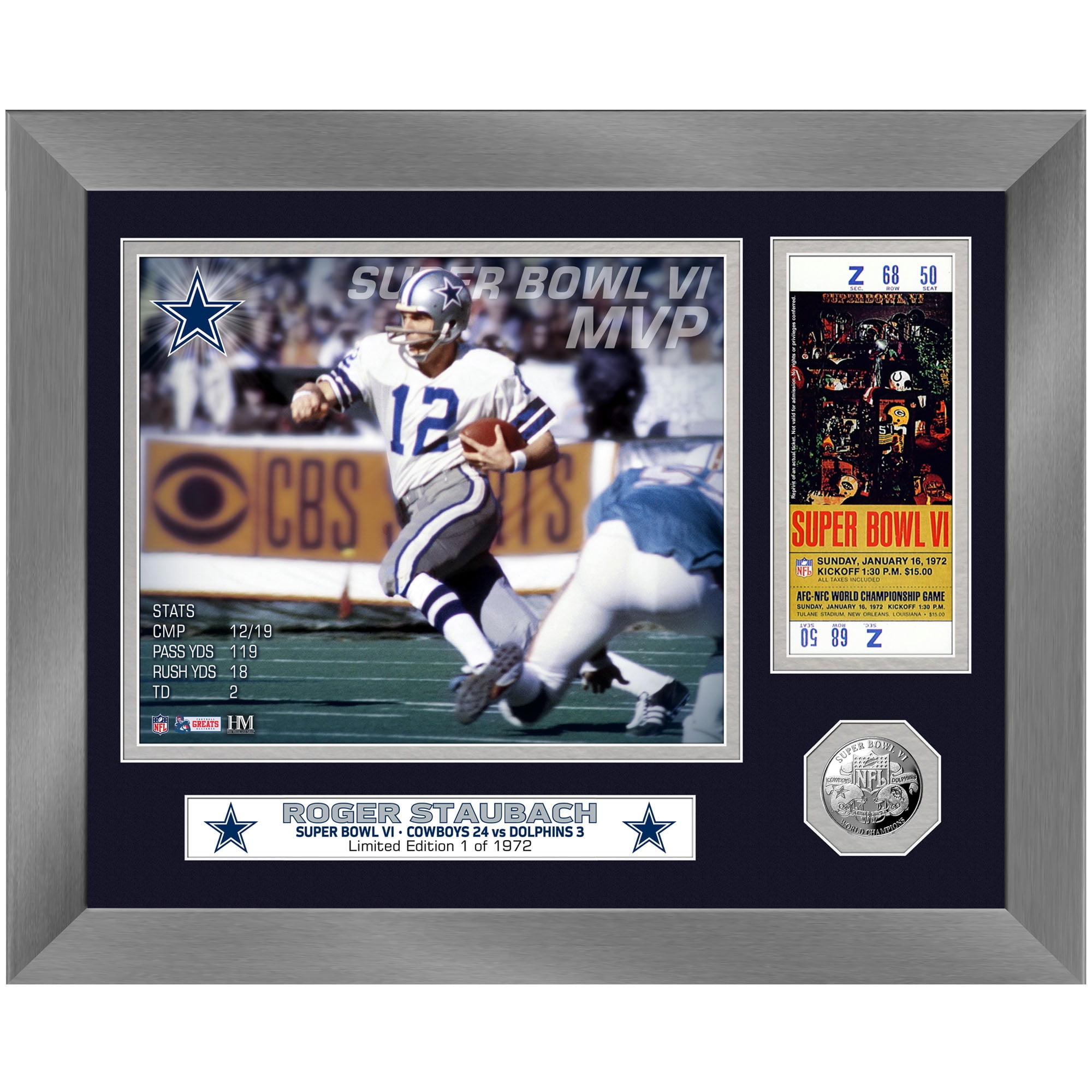 Highland Mint Roger Staubach Dallas Cowboys 13'' x 16'' Super Bowl MVP ...