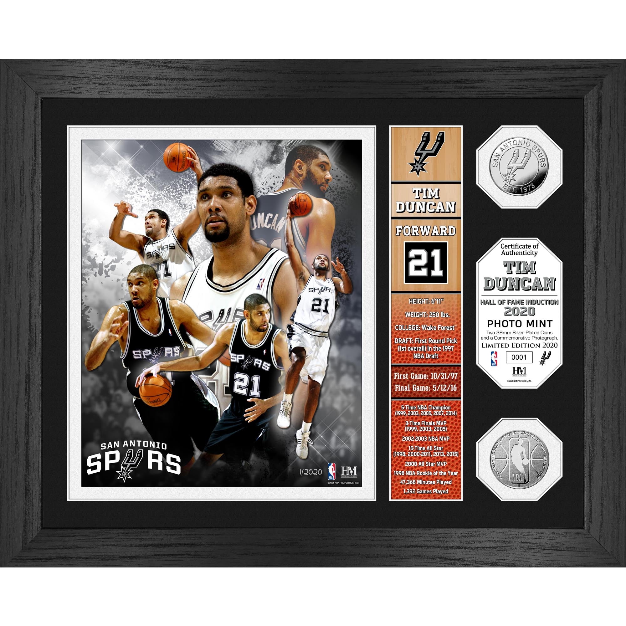 Highland Mint Tim Duncan San Antonio Spurs 2020 Hall of Fame Induction ...